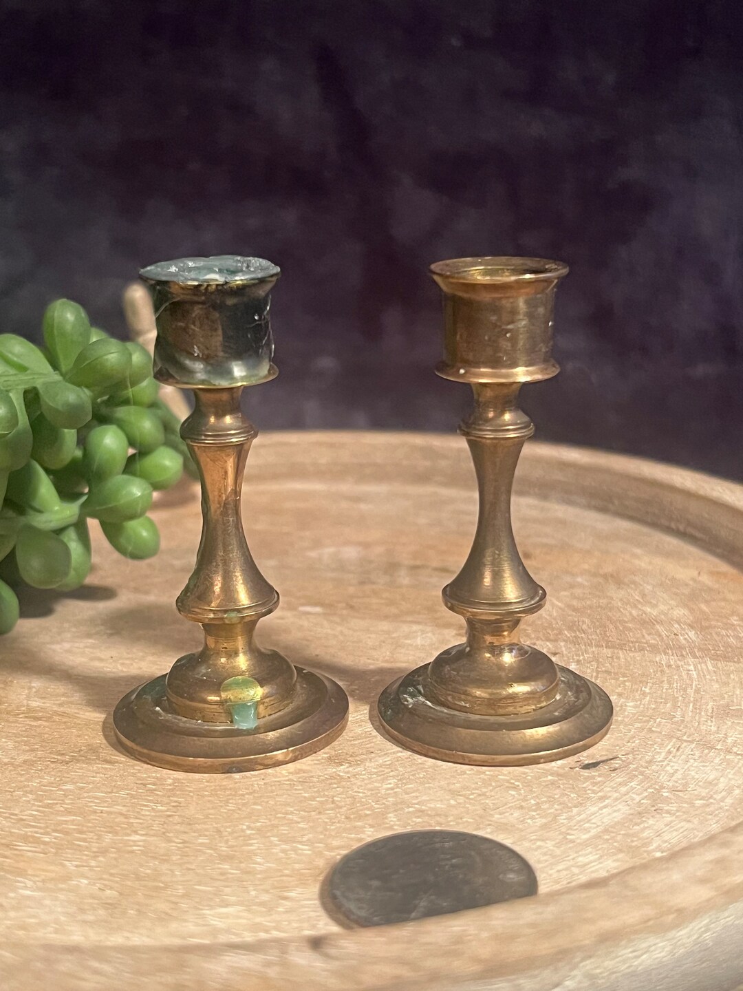 Charming Vintage Pair of Miniature Brass Candlesticks Marked Danmark ...