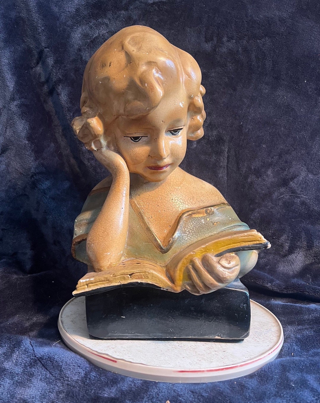 Gorgeous Antique Plaster/chalkware Bust of a Young Girl Reading; Early ...