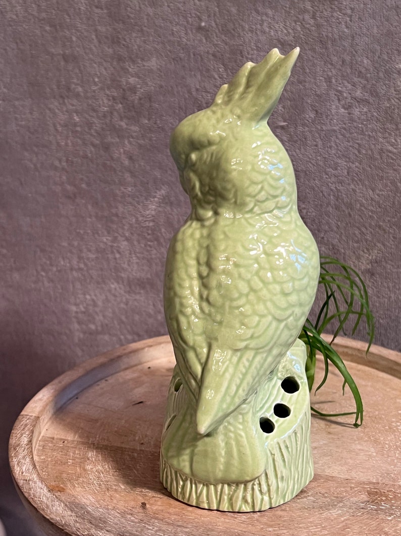 Vintage 1950s Art Pottery Green Cockatoo Bird Figural Flower Frog ...