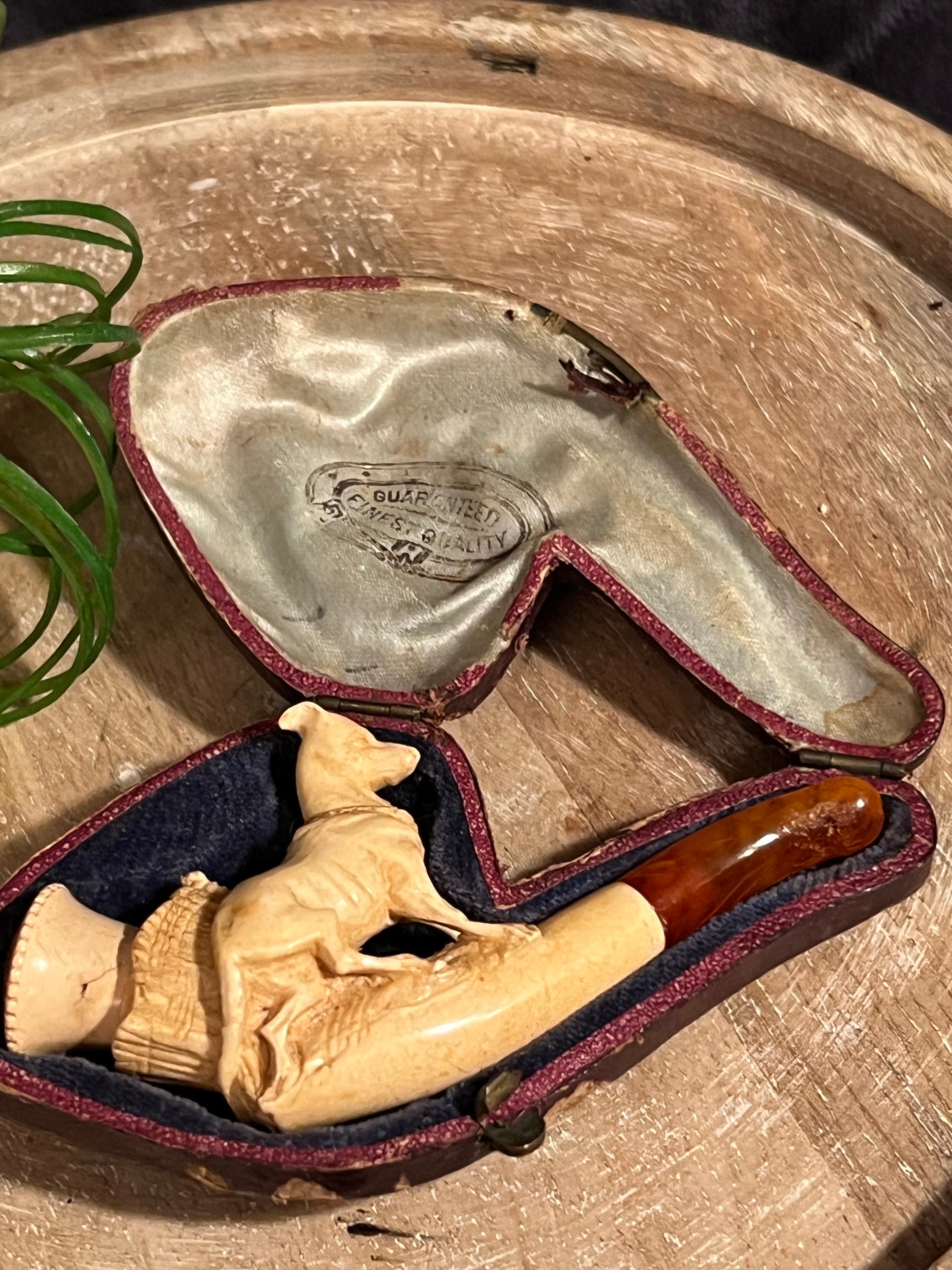 Vintage Meerschaum Smoking Pipe With Dog hunting Dog Unique Tobacciana ...
