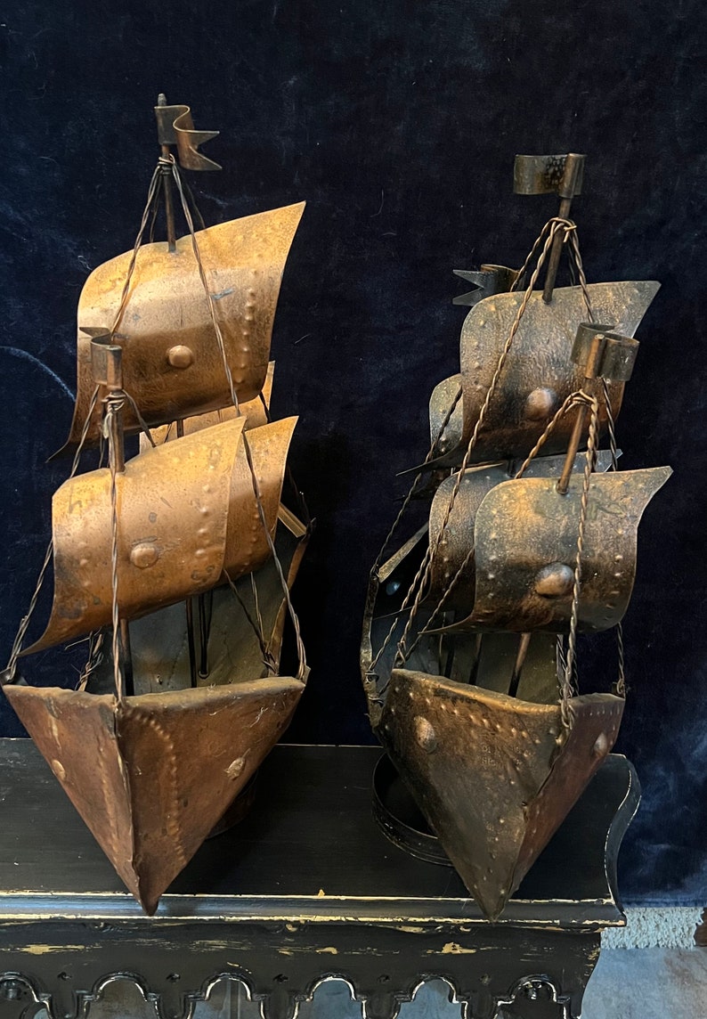 Large 23” Vintage Brutalist Hand Wrought Metal Galleon Pirate Ship ...