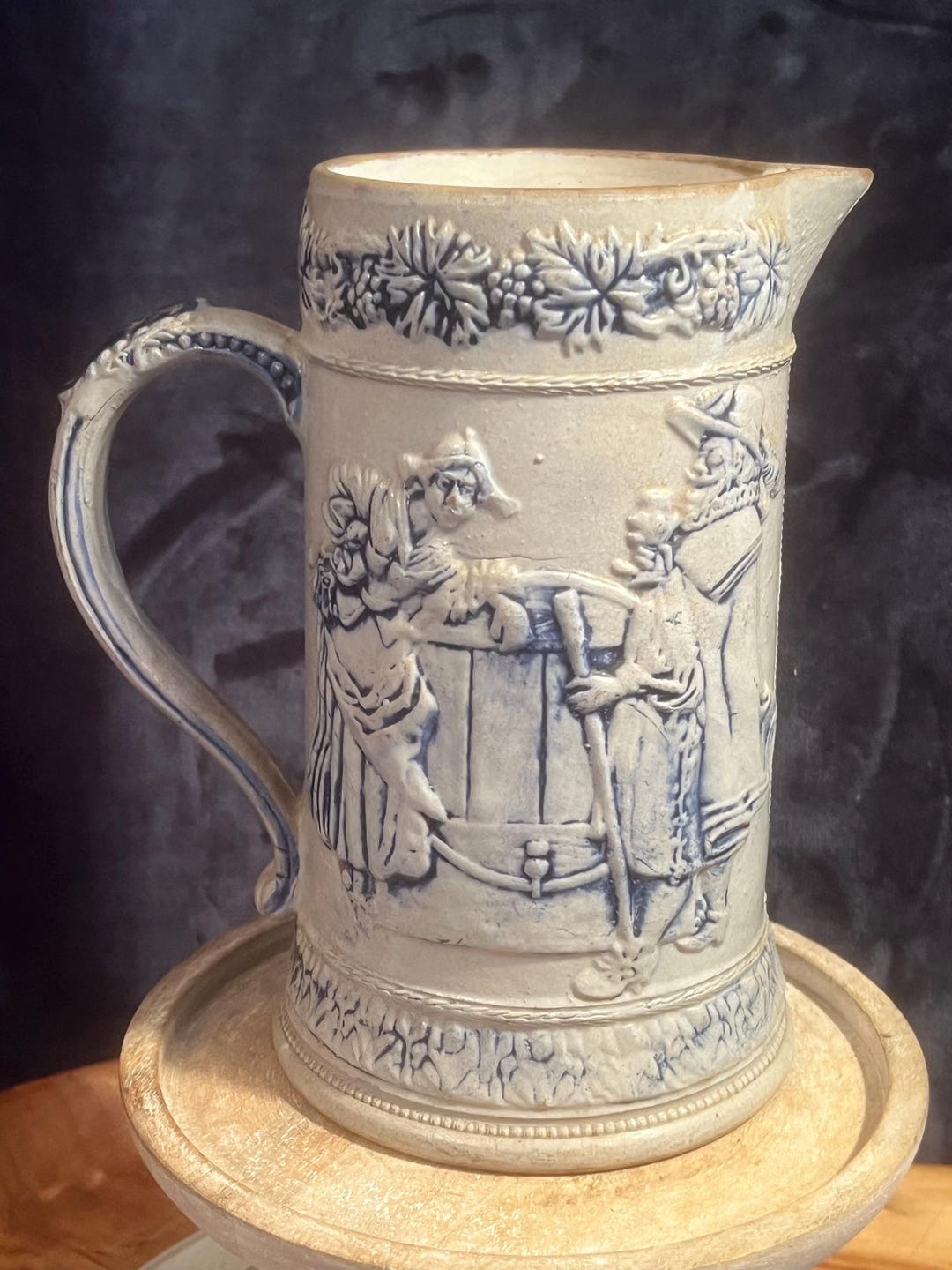 Antique Early (1890 - 1906) Whites Utica Stoneware Pitcher Blue & Grey ...