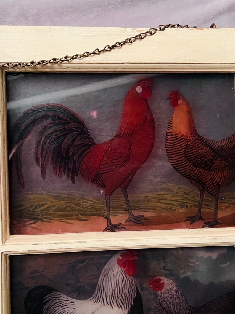 Repurposed Vintage 4 Pane Window With Chicken and Rooster Images ...
