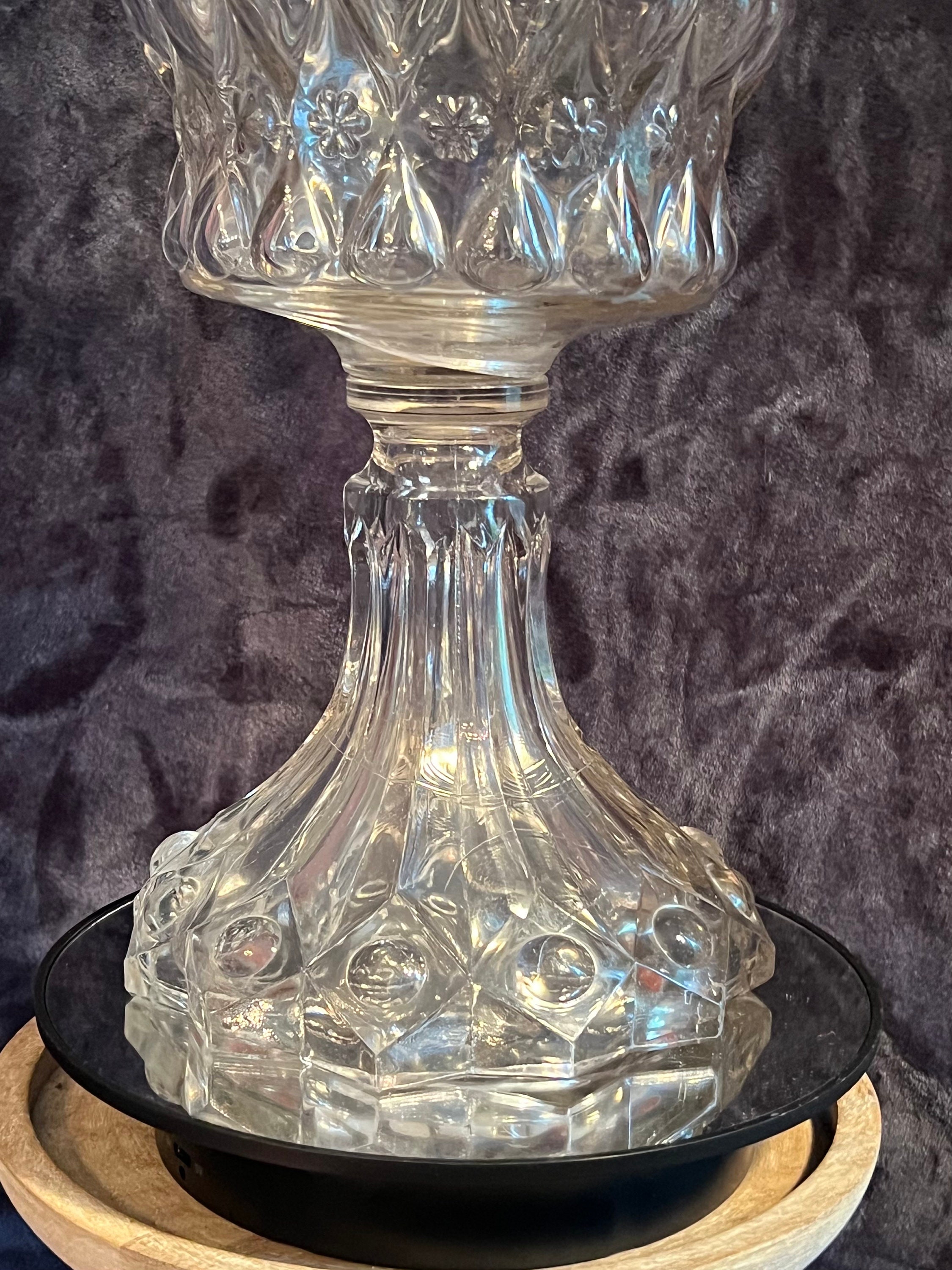 Antique/vintage Victorian Clear Glass Oil Lamp Base Etched Glass and ...