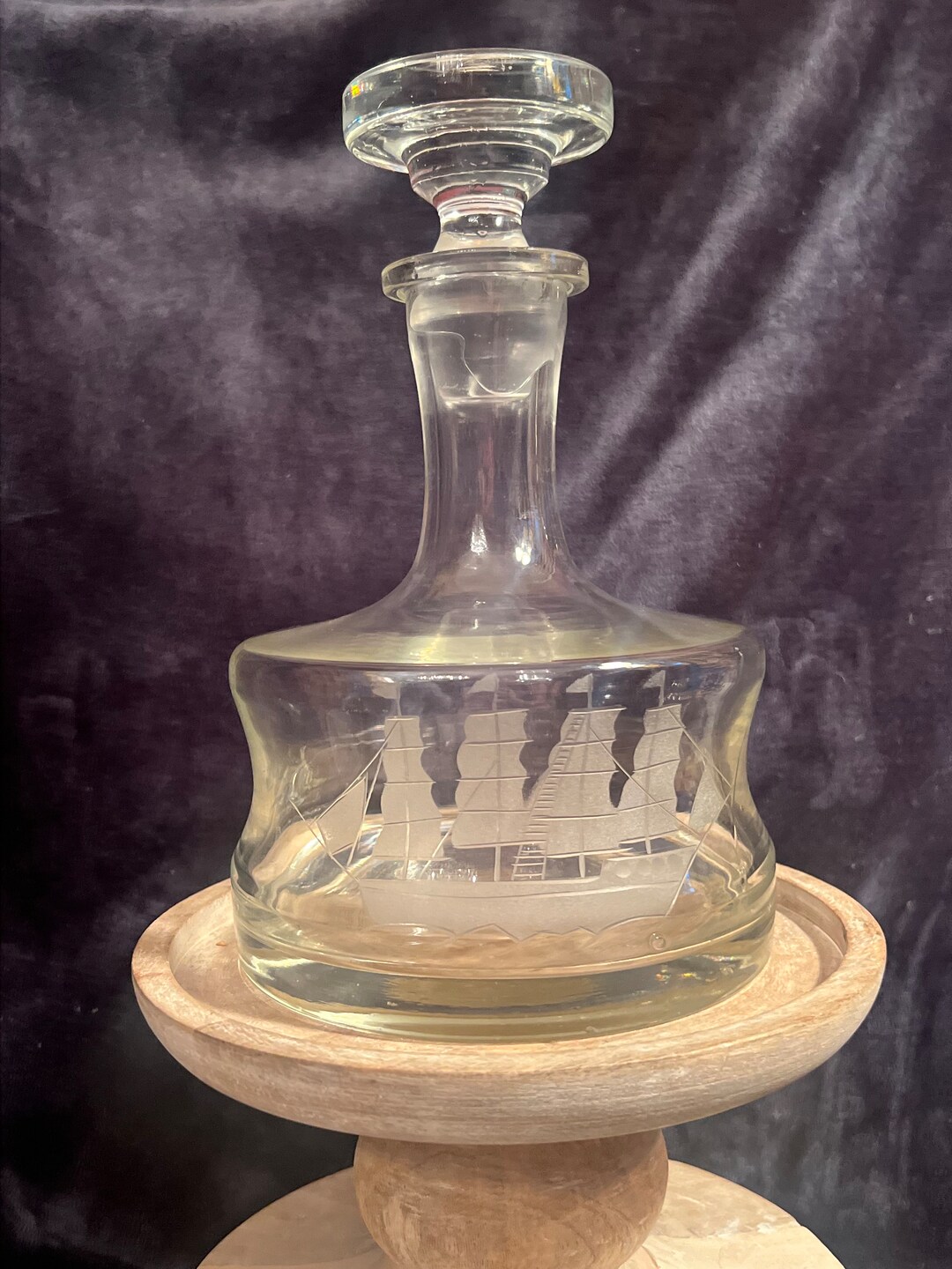 Vintage Handblown Etched Glass Ship Decanter; Vintage "galleon" Etched ...