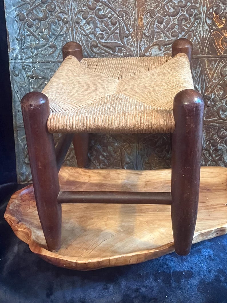 Vintage Wood Rush Top Foot Stool, Bohemian Plant Stand - Etsy