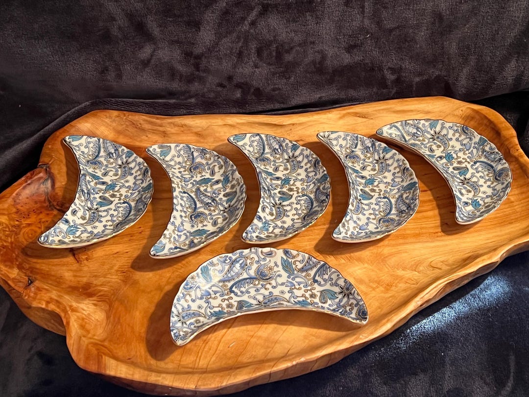 Set of 6 Vintage Lefton China Hand Painted Bone Dishes With a Blue ...