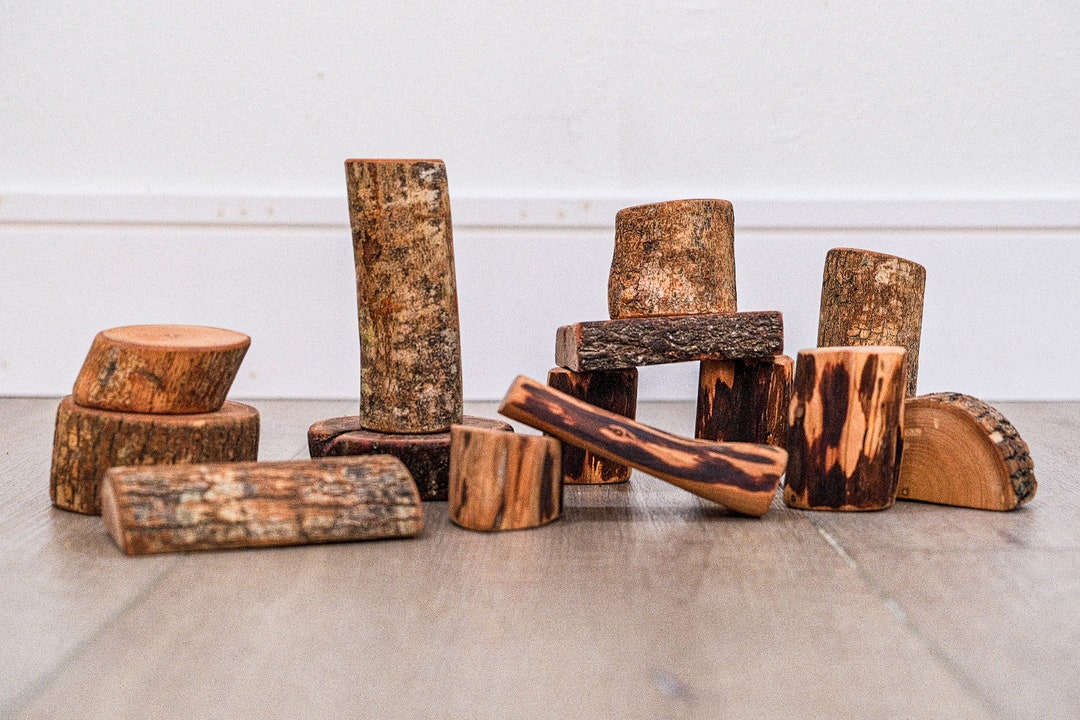 Natural Wood Building Blocks Set 20pc. Montessori Inspired Wooden Toys ...