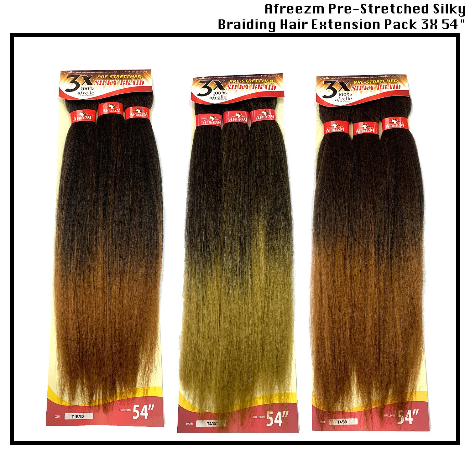 Pre-stretched Silky Braiding Hair Extension 3X 54" 3 Bundles in 1 Pack ...