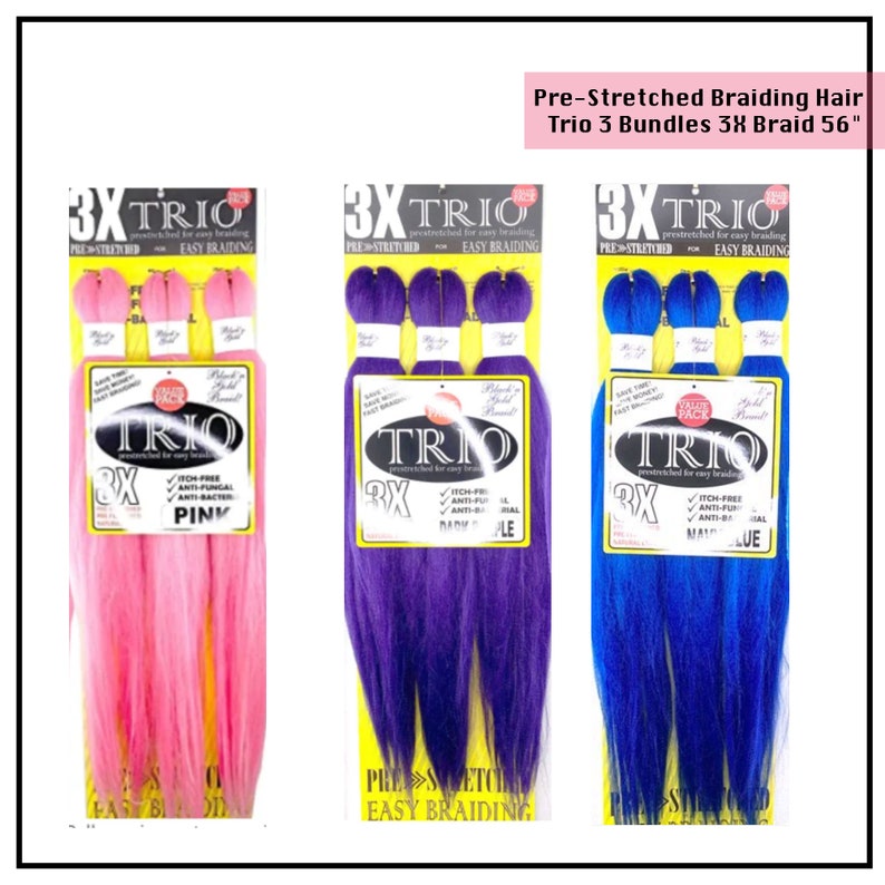 Pre-stretched Braiding Hair Trio 3 Bundles 3X Braid 56" - Etsy