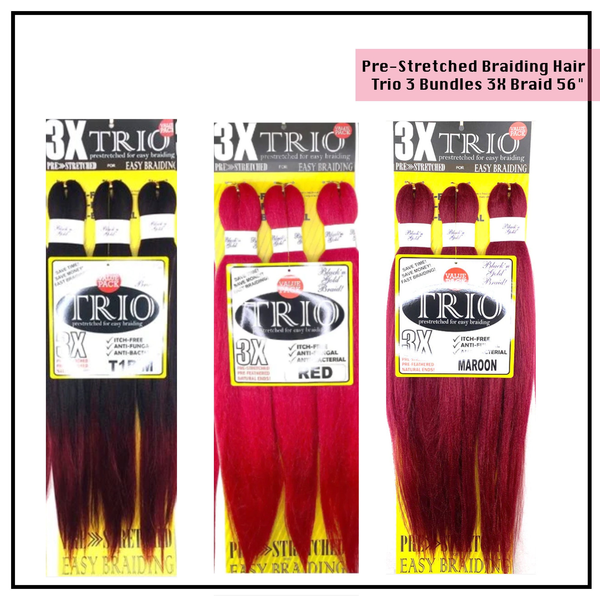 Pre-stretched Braiding Hair Trio 3 Bundles 3X Braid 56" - Etsy