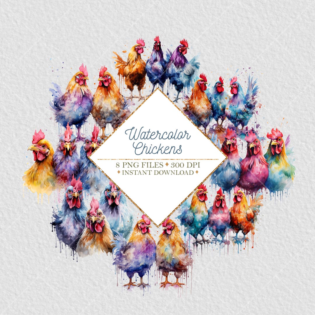 Watercolor Country Chickens - Clip Art - PNG - Instant Download - Etsy