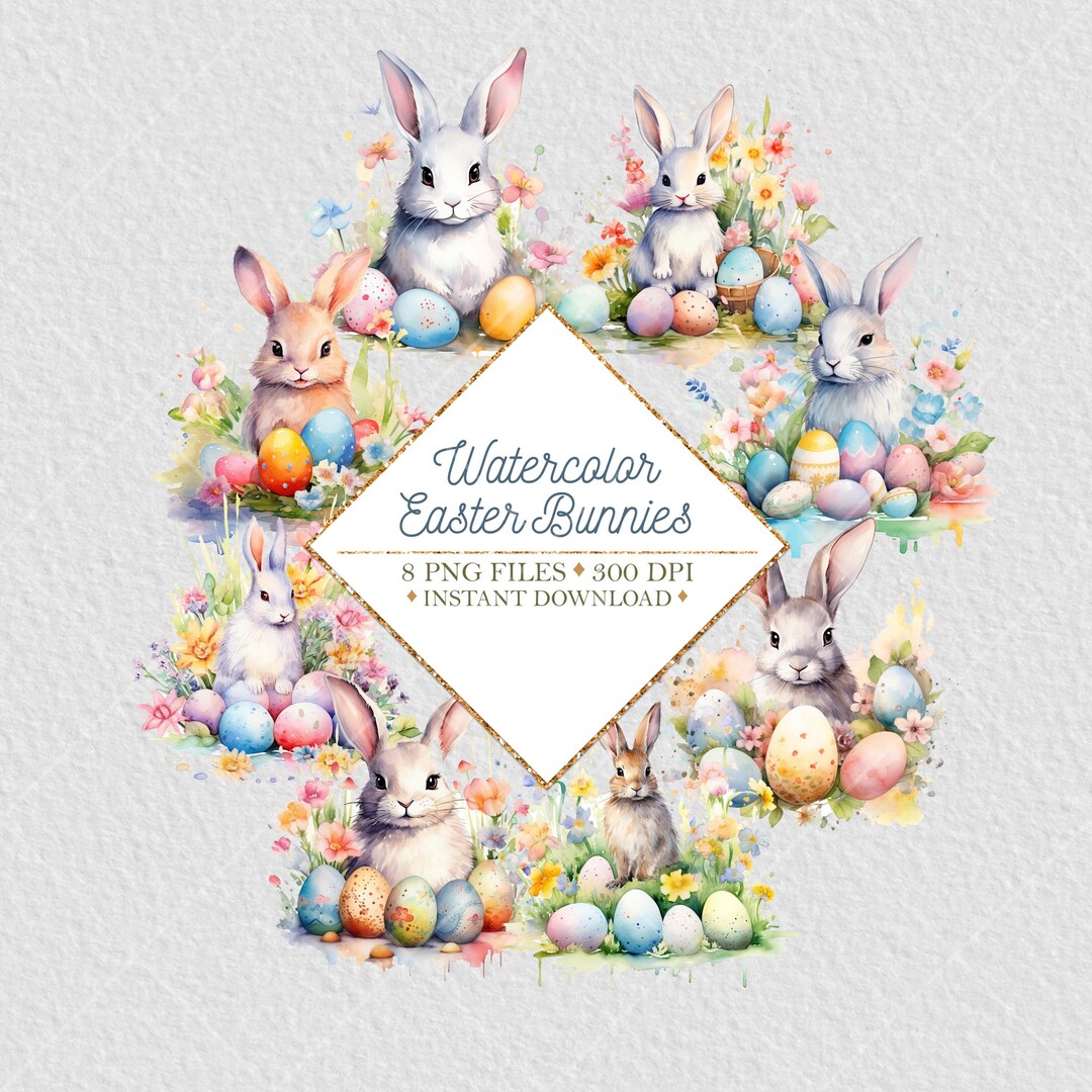 Watercolor Easter Bunny - Clip Art - PNG - Instant Download - Etsy