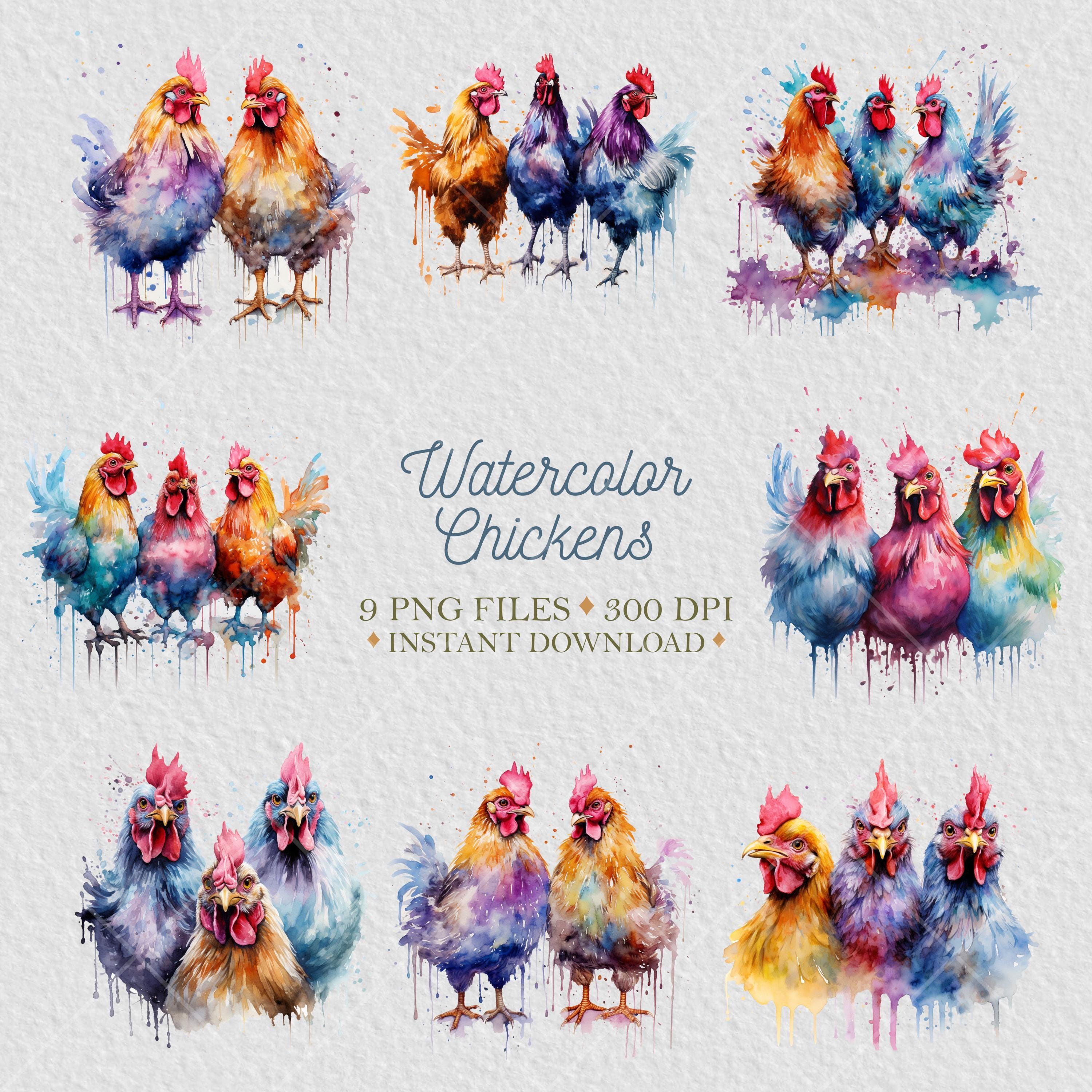 Watercolor Country Chickens - Clip Art - PNG - Instant Download - Etsy