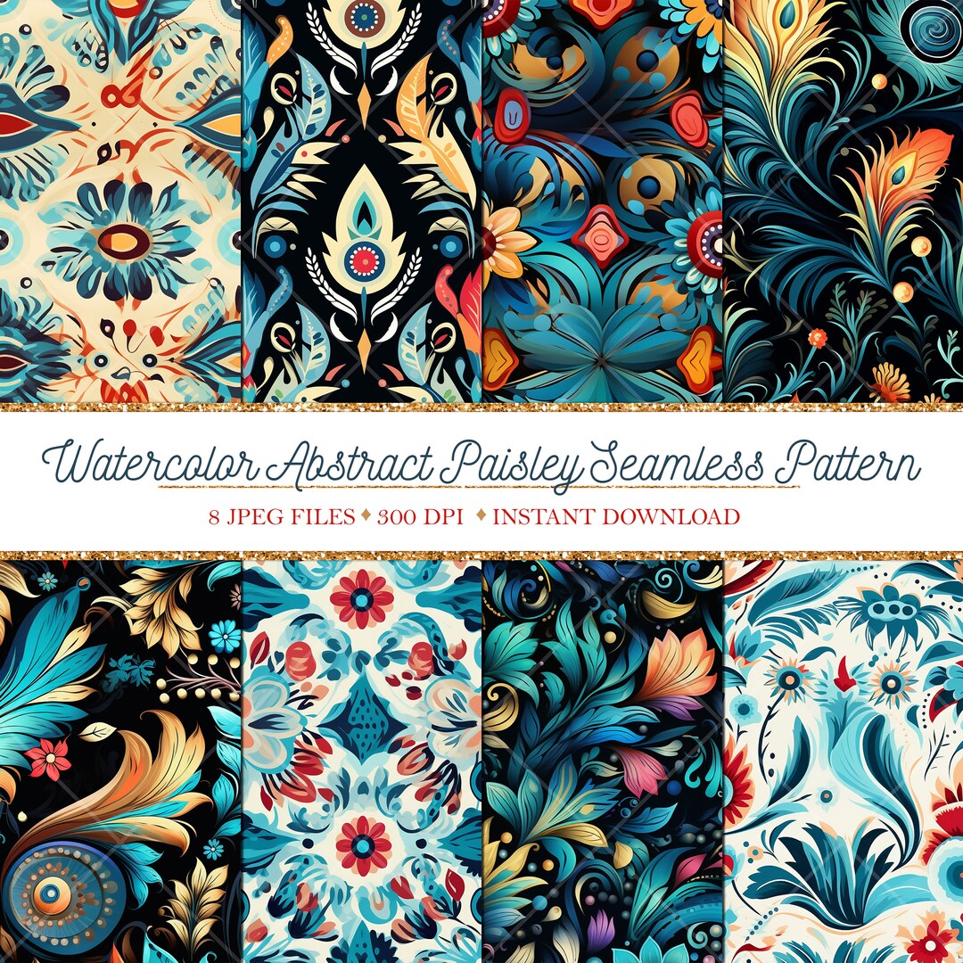 Watercolor Abstract Paisley Seamless Patterns - Digital Paper - PNG ...