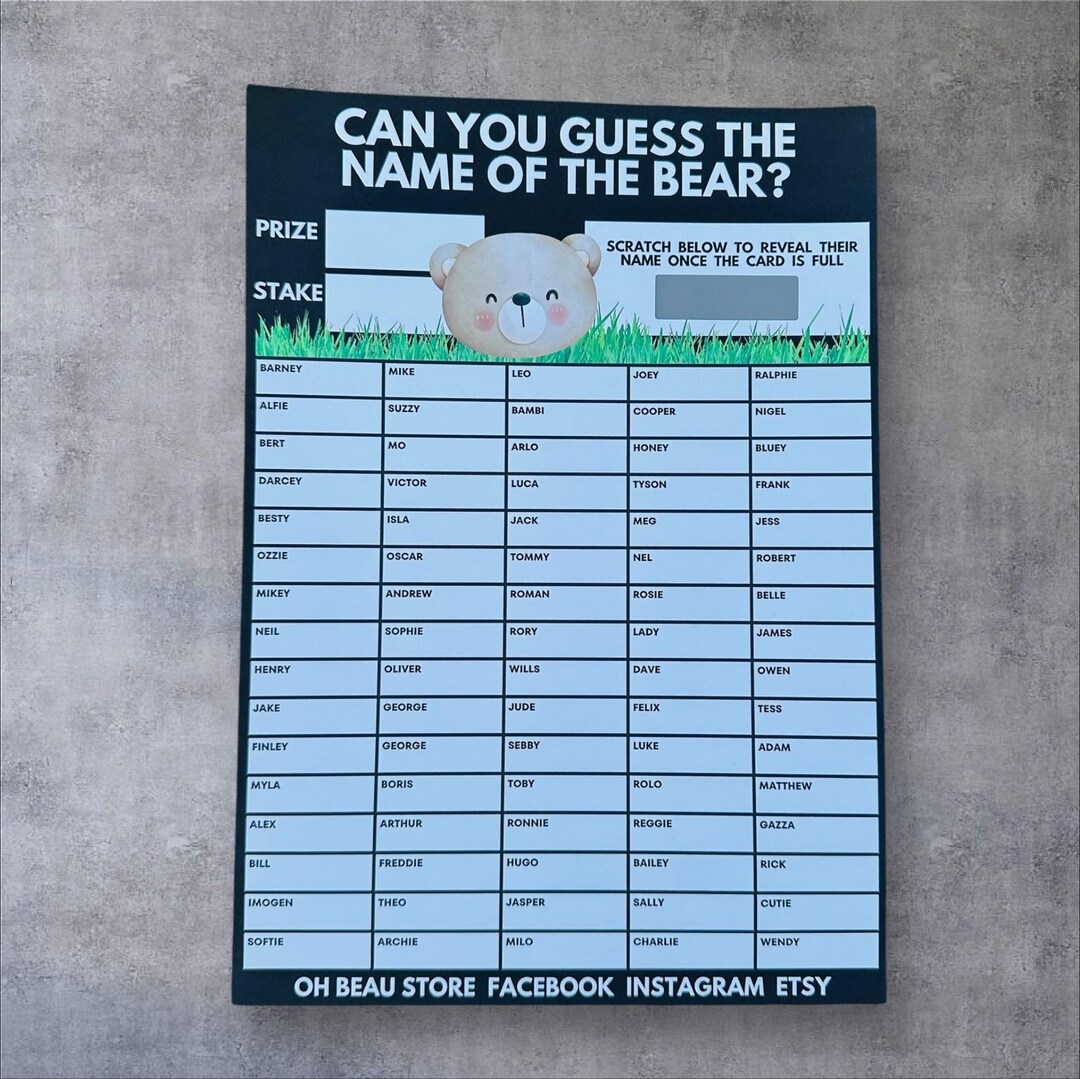 Teddy Bear Name Guessing Game: School Fundraising Scratch Card - Etsy