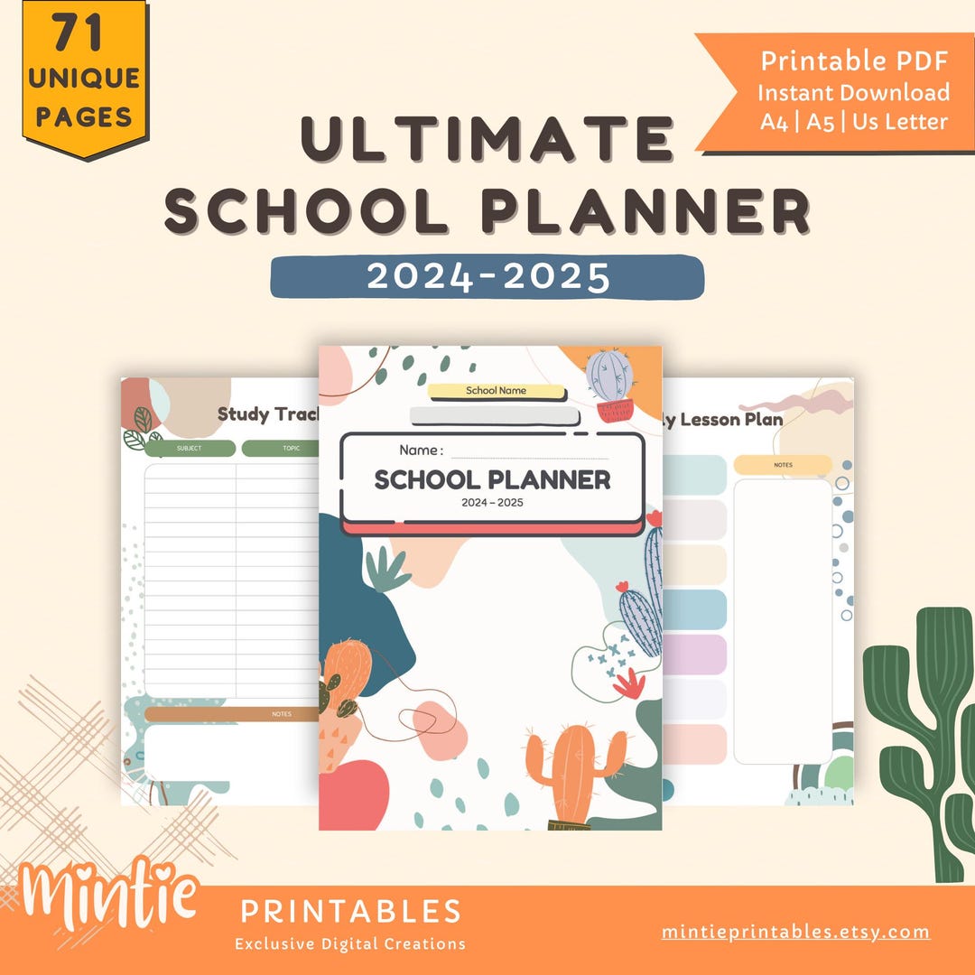 School Planner for Kids 2024-2025 I Printable I Digital PDF I Student ...