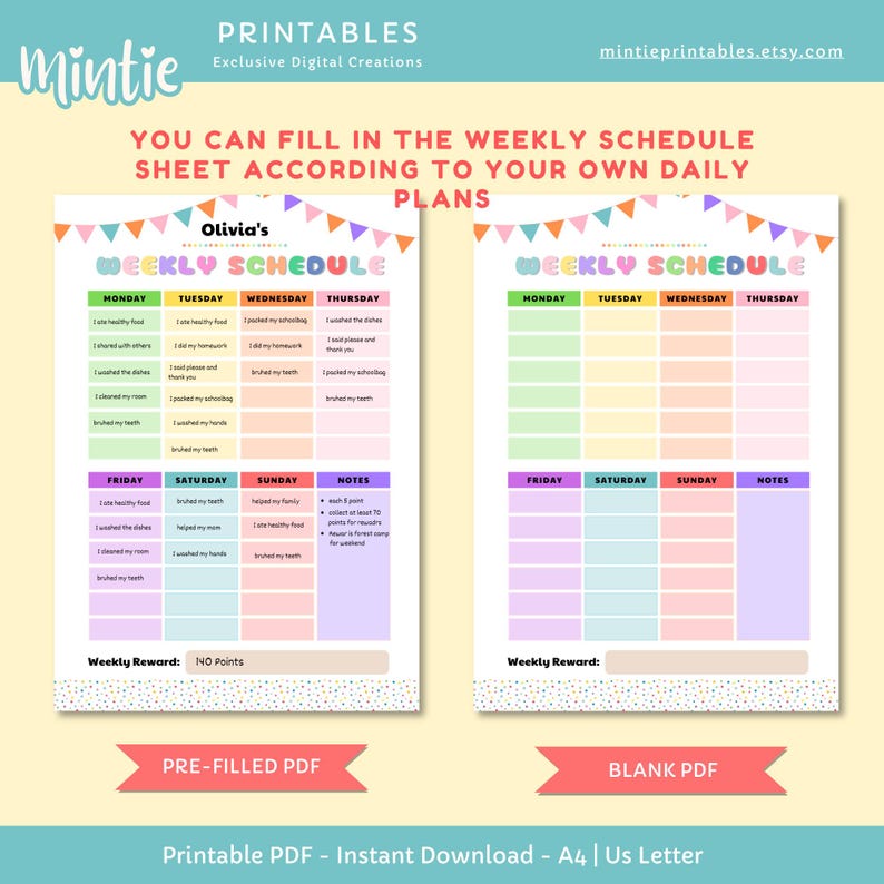 Kids Weekly Schedule Daily Routine Printable Planner, Weekly Behavior ...