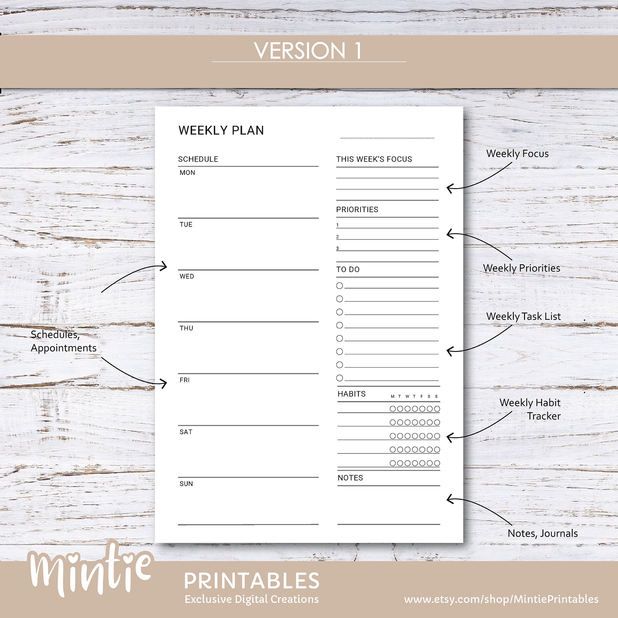 Weekly Planner Printable, Weekly Goal Plenner, Productivity Planner ...