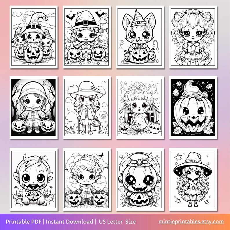 Kawaii Halloween Coloring Pages, 60 Pages, Cute Coloring, Creepy Kawaii ...