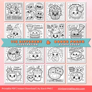 115 Cute Kawaii Food Coloring Book | Printable PDF | Instant Digital ...