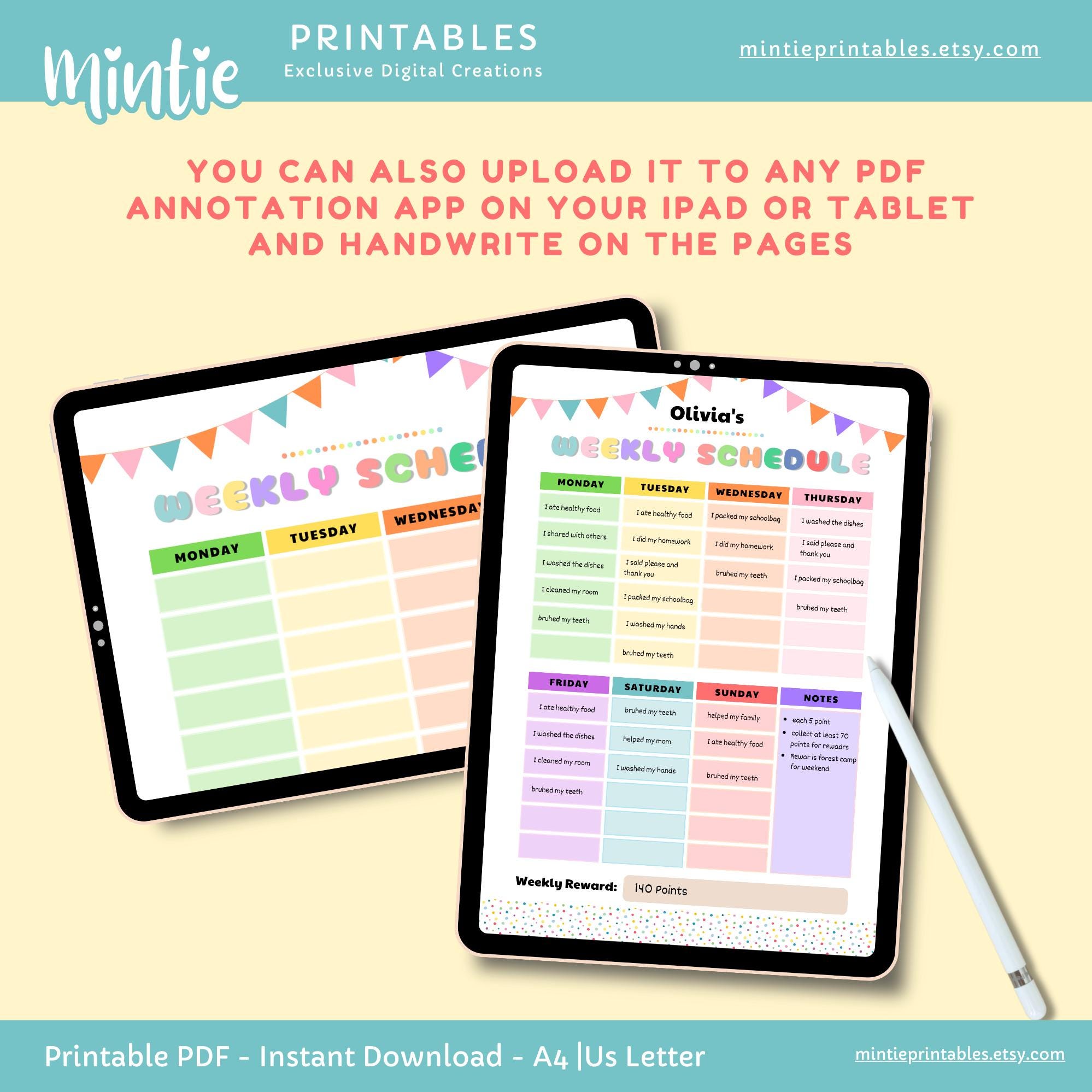 Kids Weekly Schedule Daily Routine Printable Planner, Weekly Behavior ...