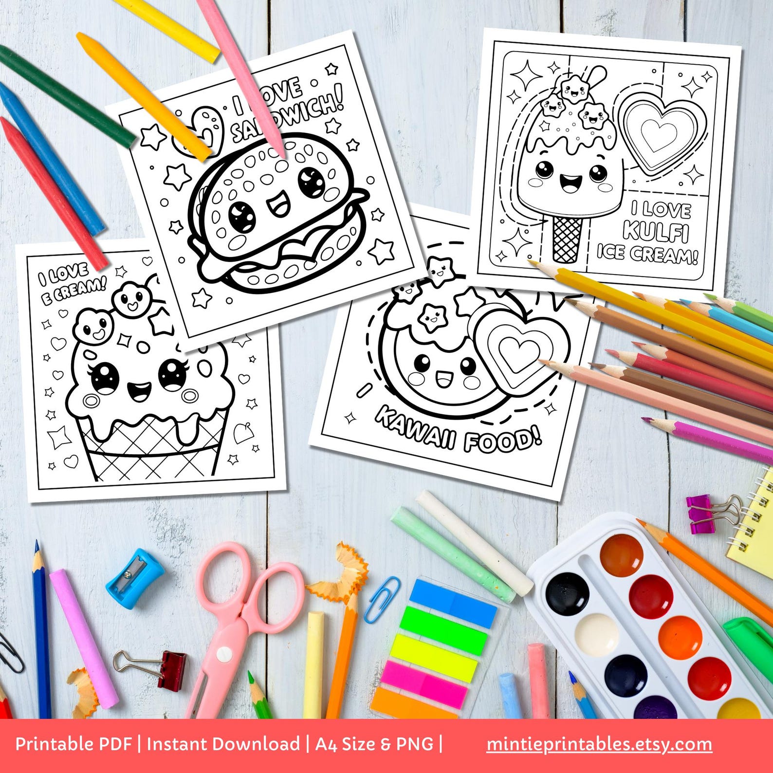 115 Cute Kawaii Food Coloring Book | Printable PDF | Instant Digital ...