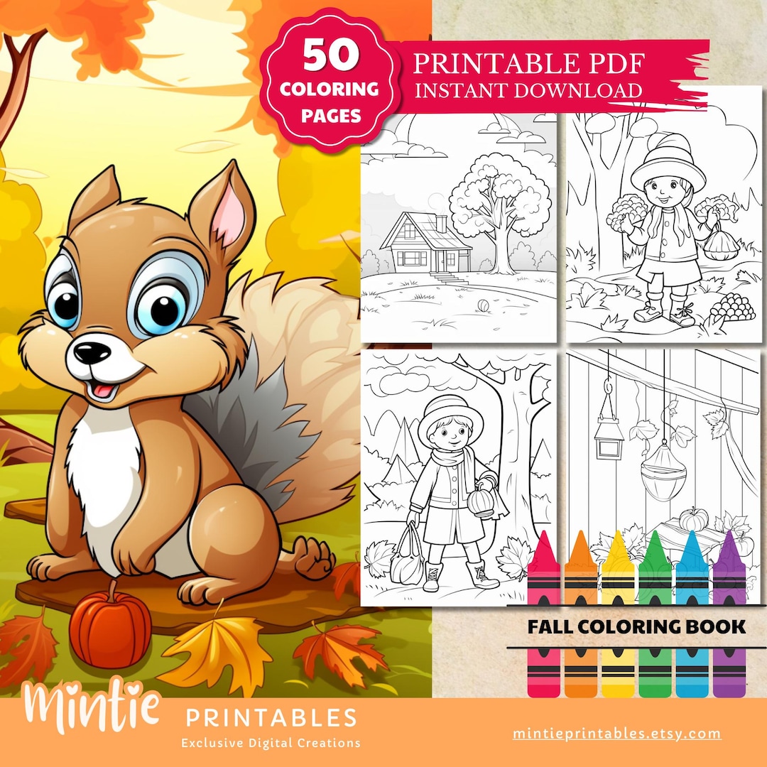Fall Autumn Coloring Pages for Kids 50 Pages Printable Coloring Pages ...