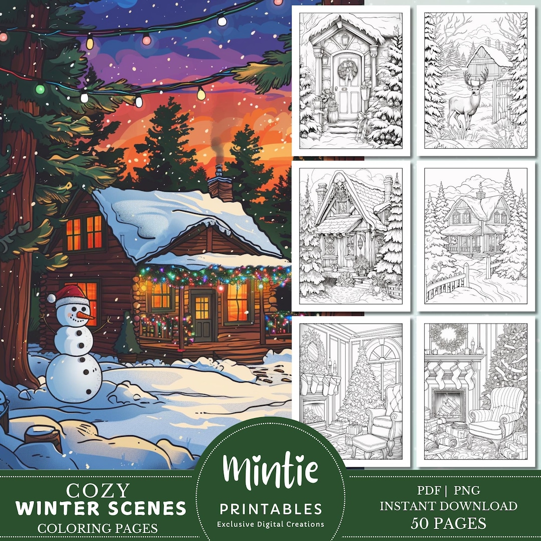 Winter Scene Coloring Pages, Cute Christmas Coloring Book, Winter ...