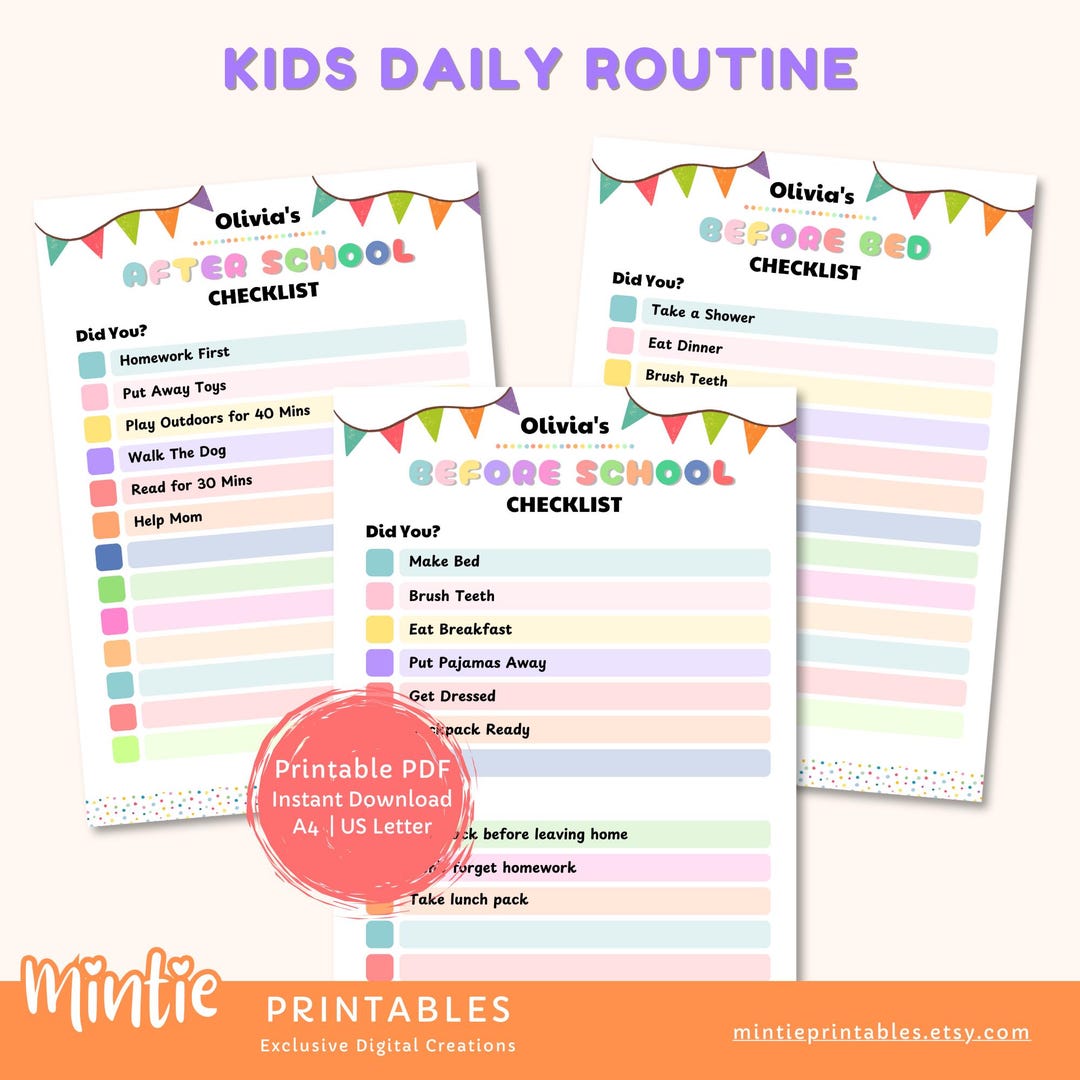 Kids Daily Routine Printable Planner, Before School Routine, Kids to Do ...