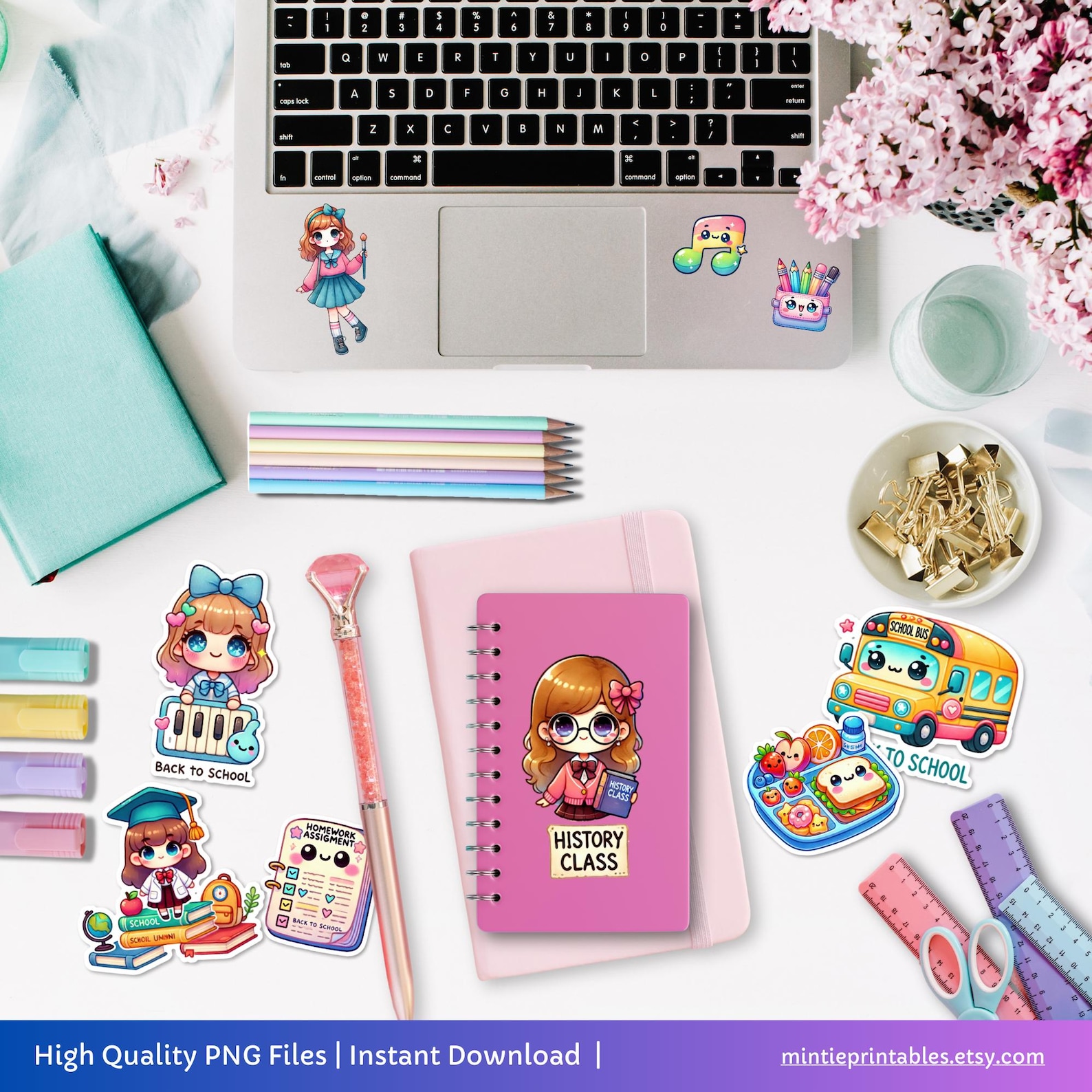 Kawaii School Supply Clipart: 100 PNG Graphics (digital Download) - Etsy