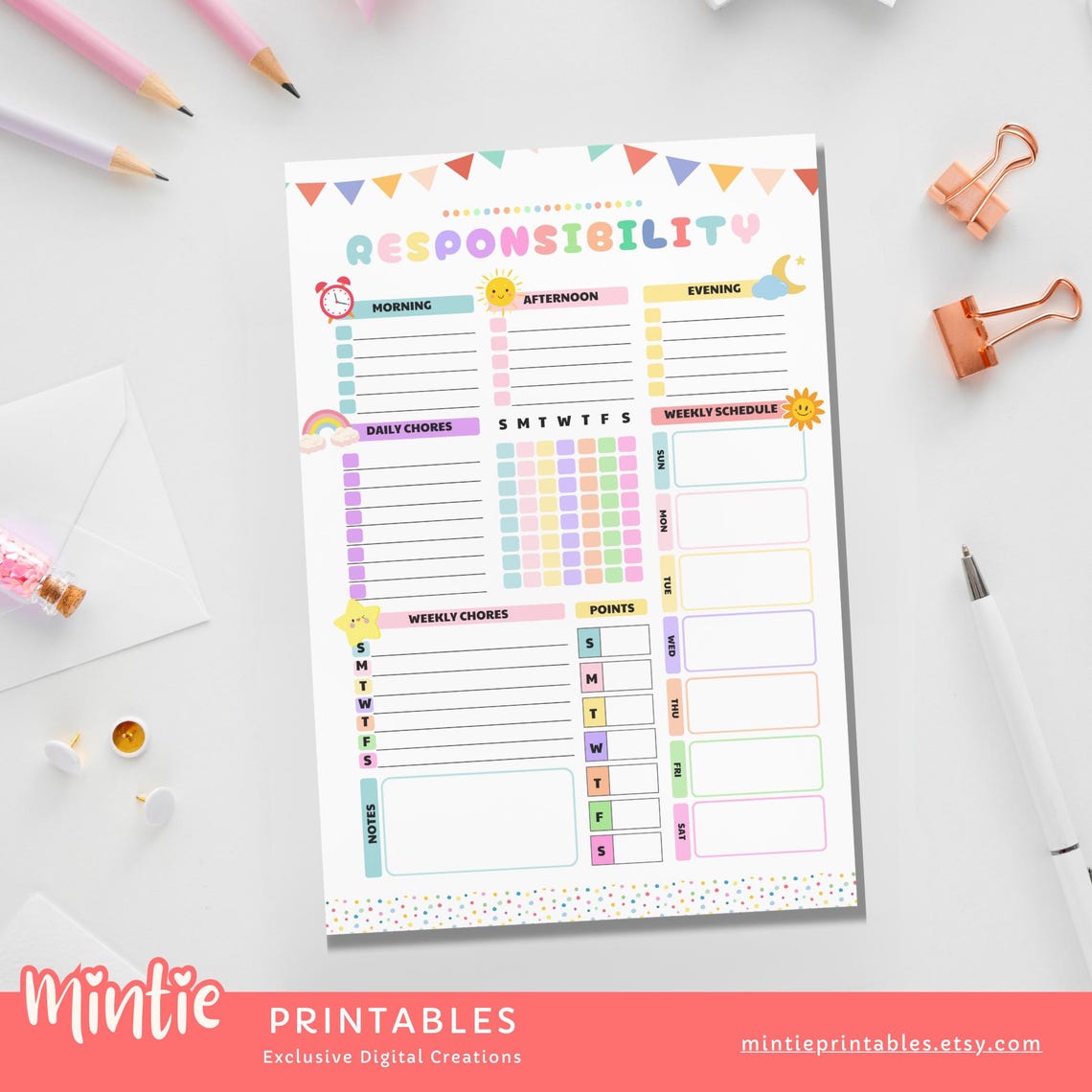 Responsibility Chore Chart for Kids Printable Kids Weekly Schedule Kids ...