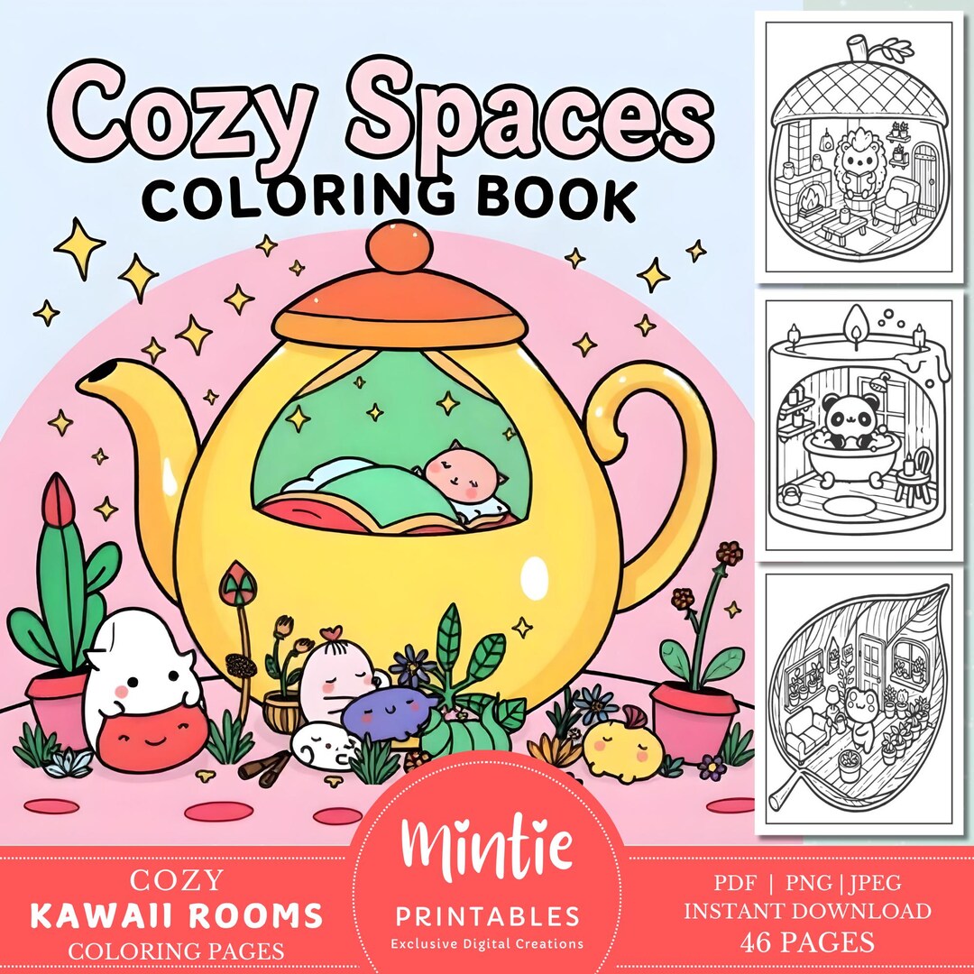 Cozy Kawaii Pocket Rooms Coloring Book, Cute & Comfy Coloring Pages ...