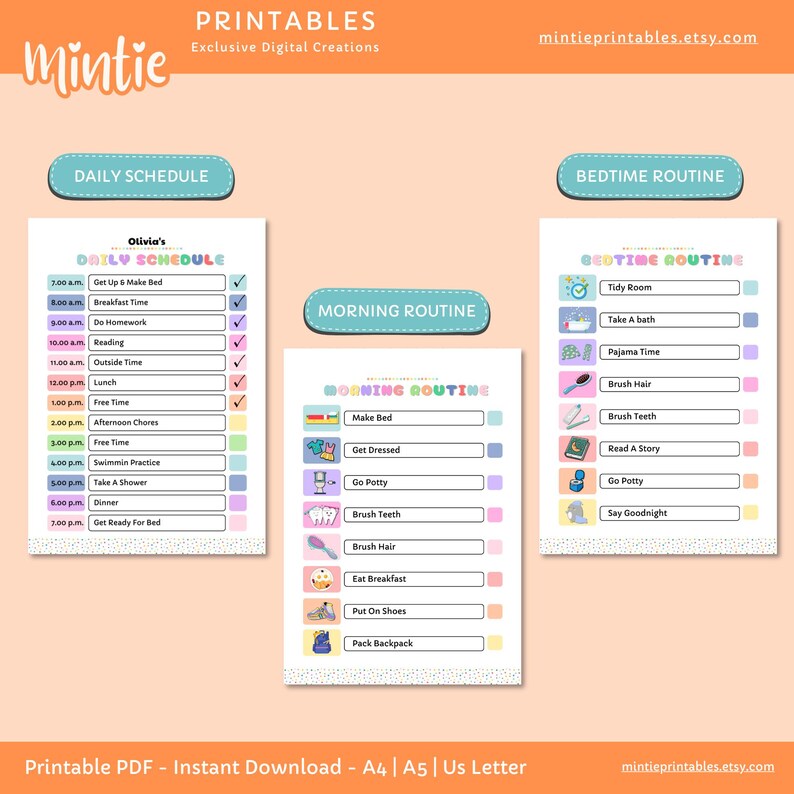 Kids Daily Schedule Daily Routine Printable Planner Daily Planner ...