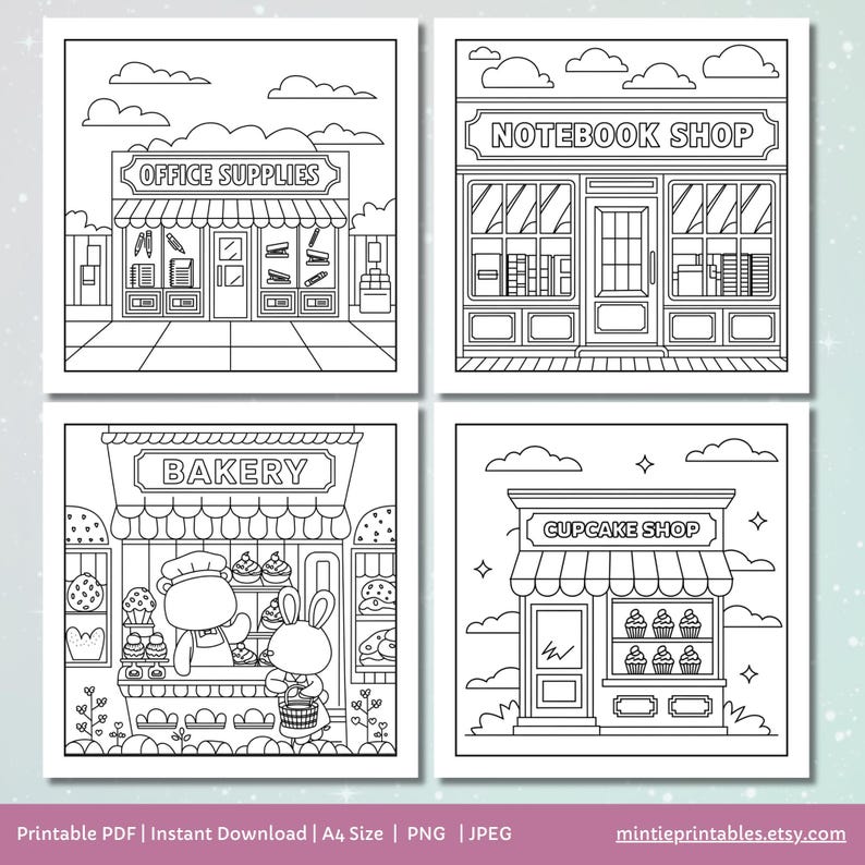 Kawaii Storefronts Coloring Book, Urban Sketch Art (PDF) - Etsy