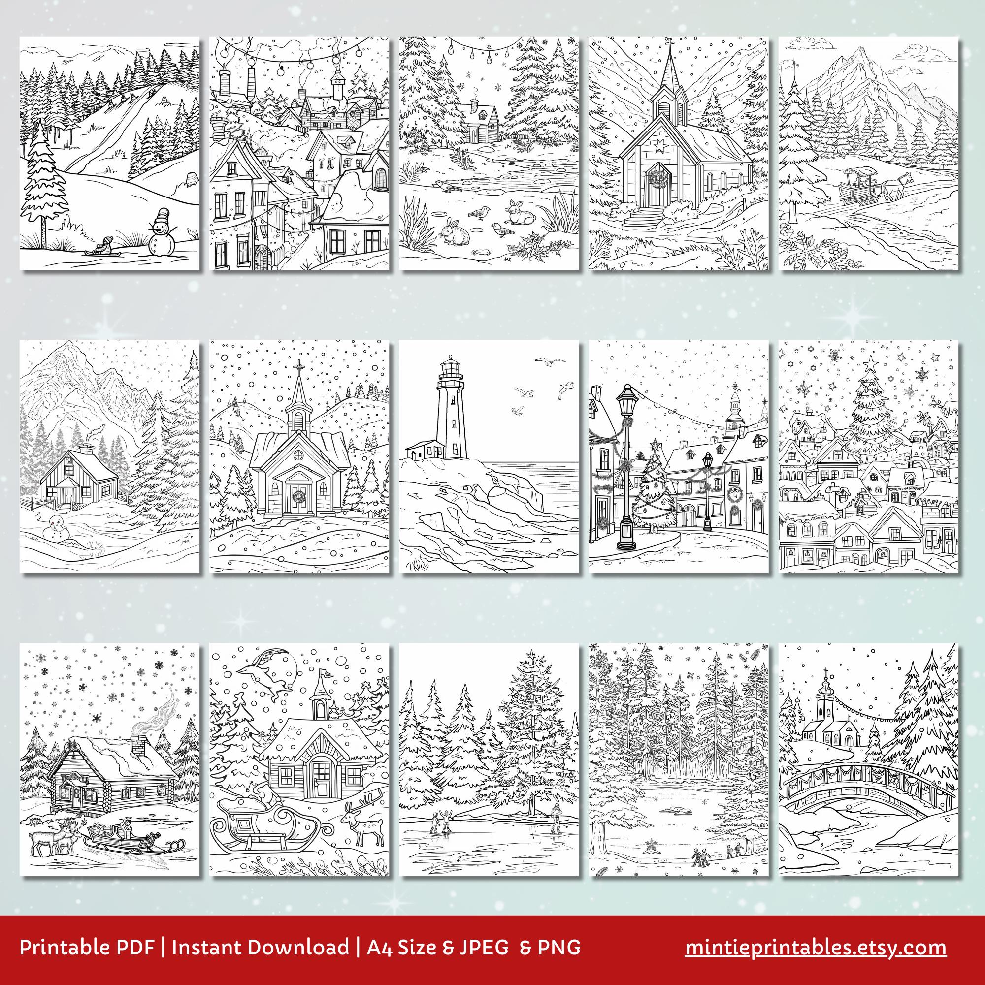 Winter Wonderland Coloring Book: 130 Snowy Christmas Scenes (PDF) - Etsy