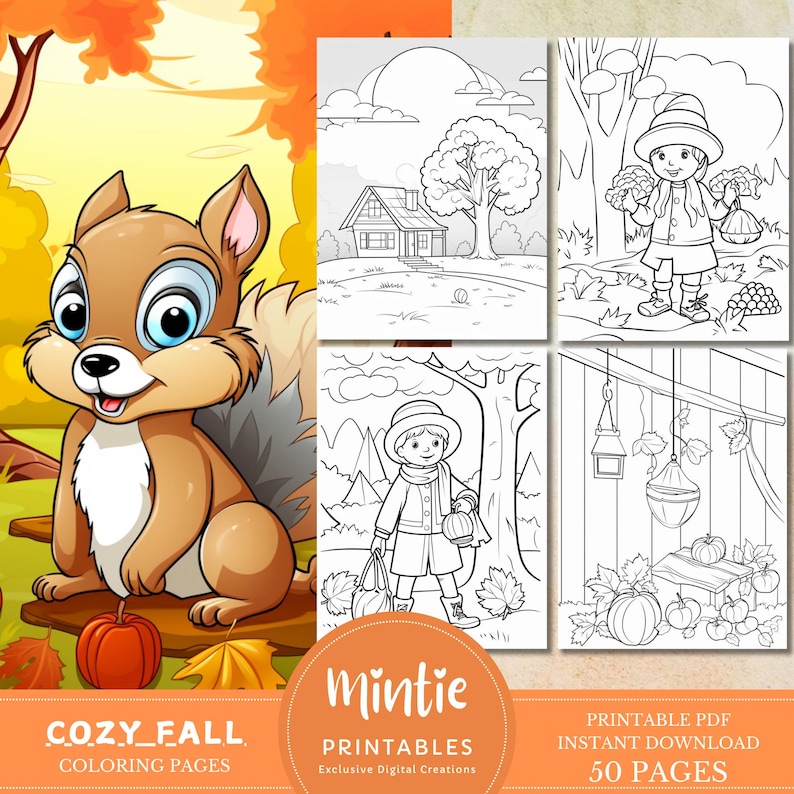 Fall Autumn Coloring Pages for Kids | 50 Pages | Printable Coloring ...