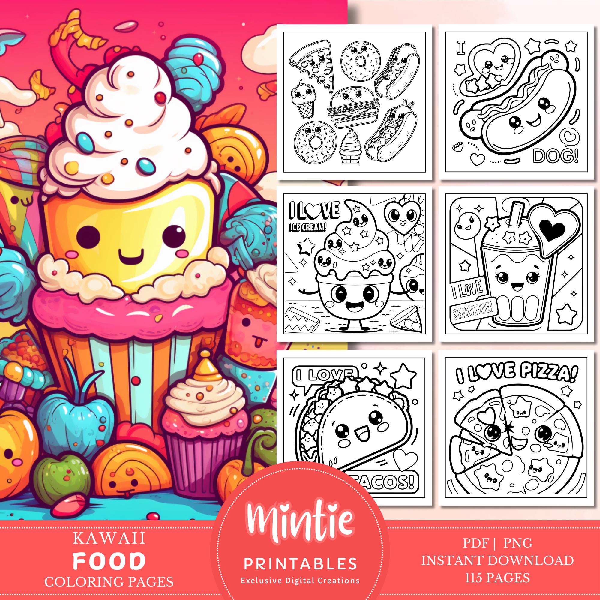 115 Cute Kawaii Food Coloring Book | Printable PDF | Instant Digital ...