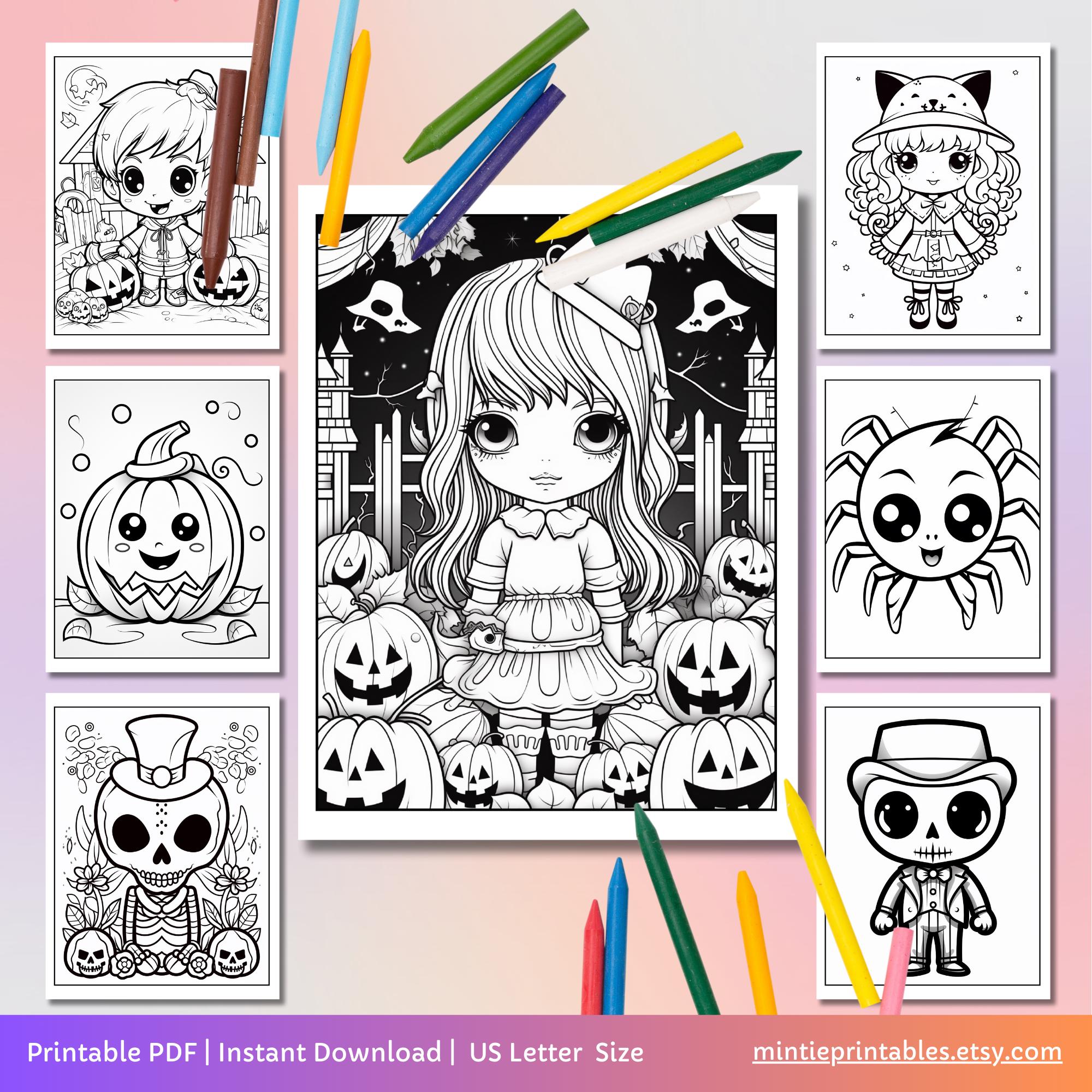 Kawaii Halloween Coloring Pages, 60 Pages, Cute Coloring, Creepy Kawaii ...