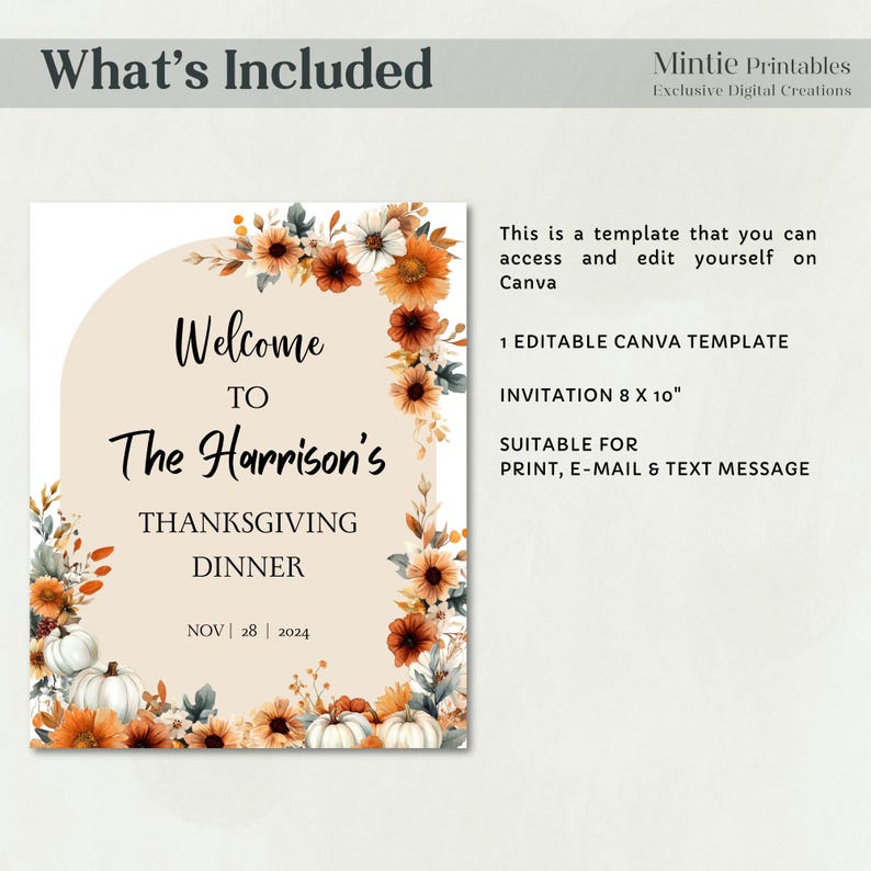 Editable Thanksgiving Table Sign Printable Pumpkin Custom Sign ...