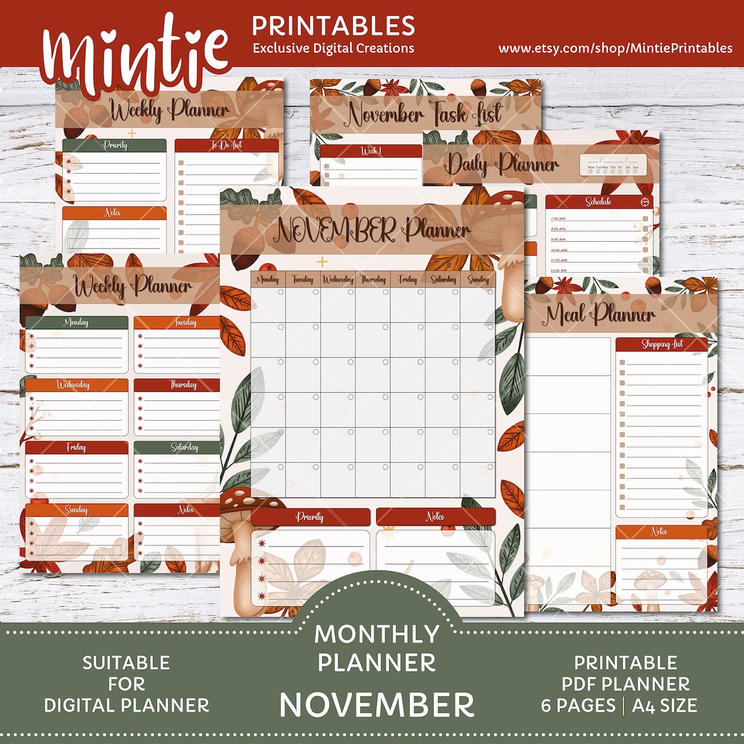 November Monthly Planner, Printable Planner, Fall Printable Planner ...
