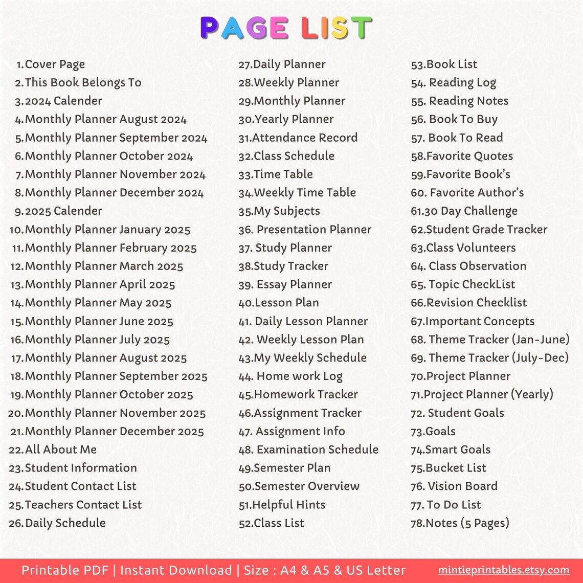 Kids School Planner 2024-2025 Student Planner Digital PDF School ...