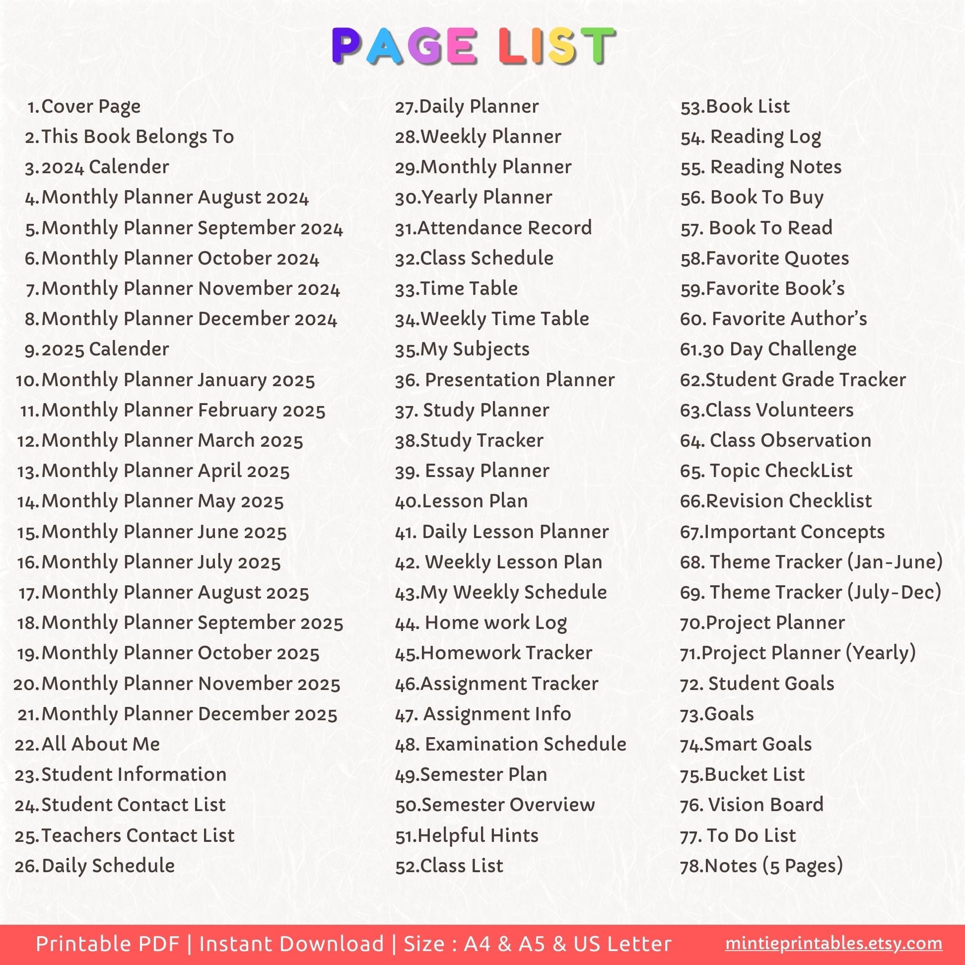 Kids School Planner 2024-2025 Student Planner Digital PDF School ...