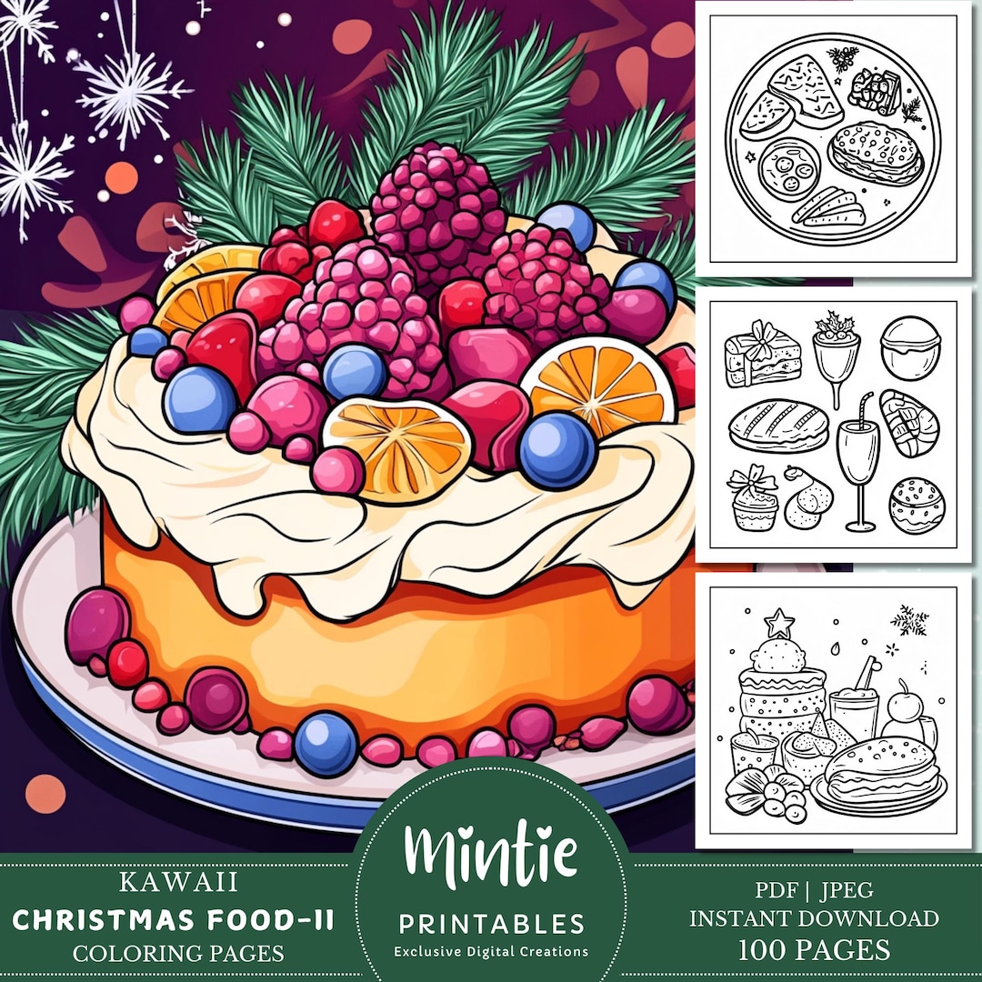 Christmas Food Coloring Book, Printable Dessert Treats and Drink ...