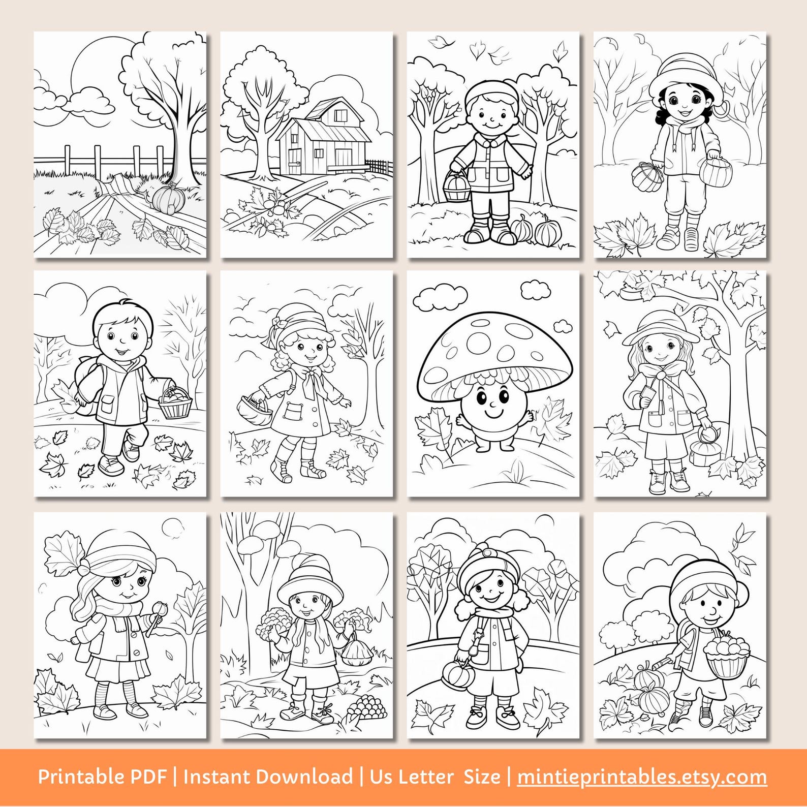 Fall Autumn Coloring Pages for Kids | 50 Pages | Printable Coloring ...