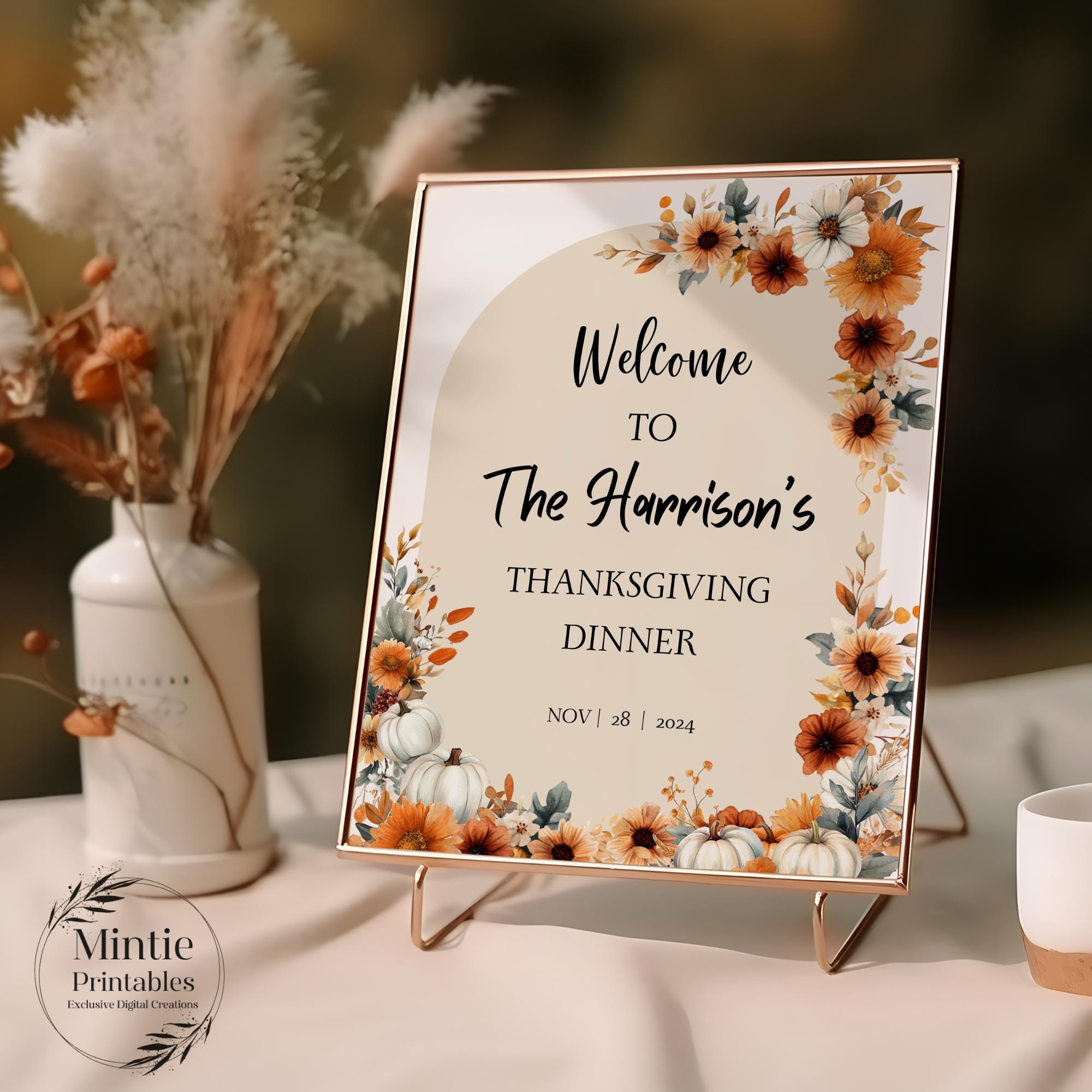 Editable Thanksgiving Table Sign Printable Pumpkin Custom Sign ...