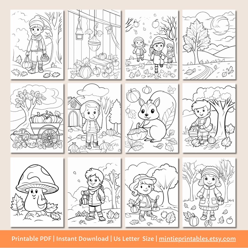 Fall Autumn Coloring Pages for Kids | 50 Pages | Printable Coloring ...