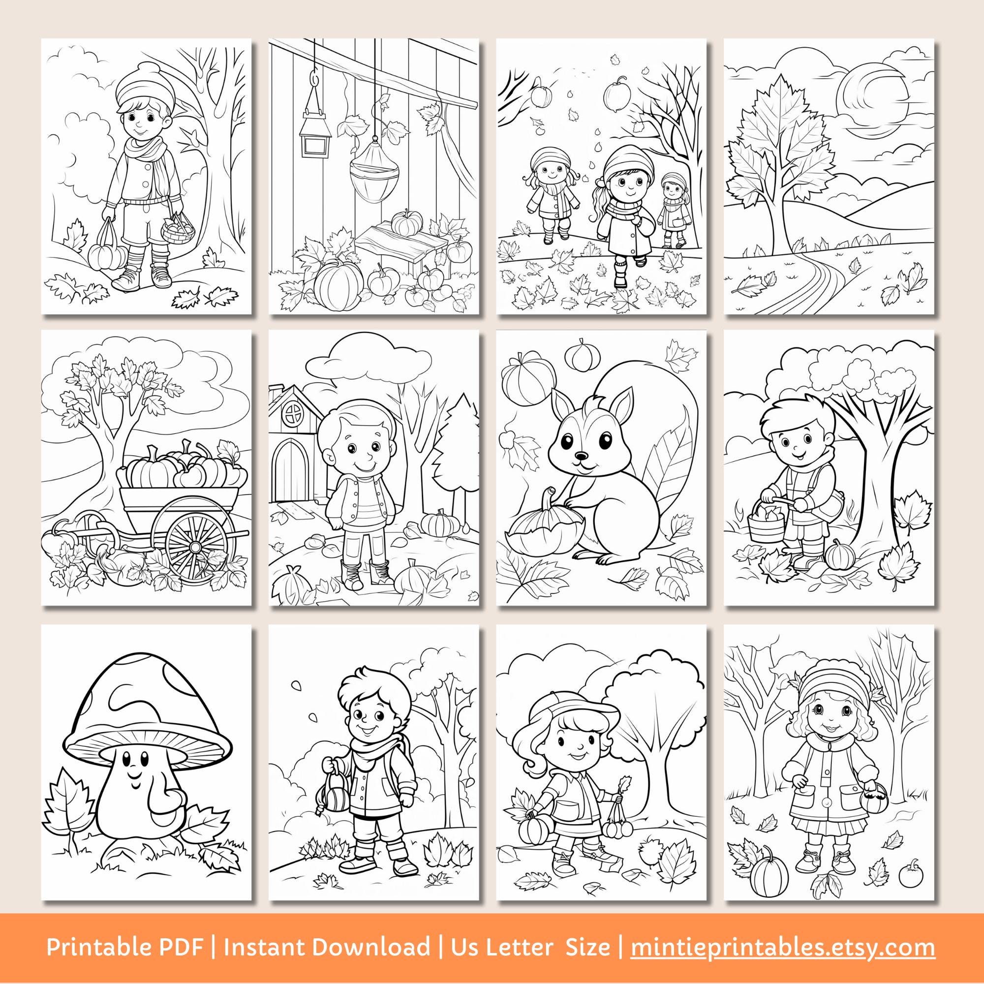 Fall Autumn Coloring Pages for Kids | 50 Pages | Printable Coloring ...