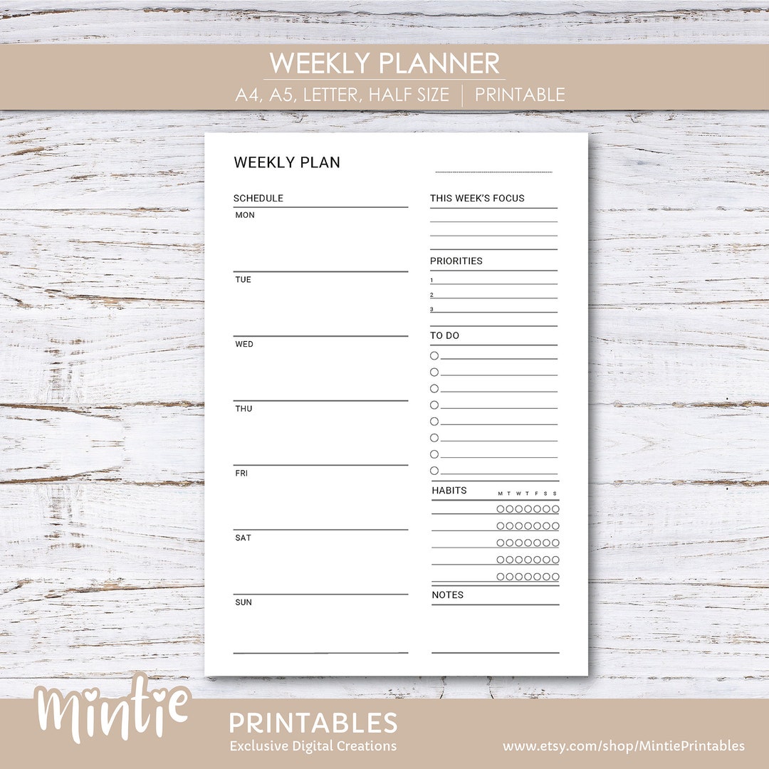 Weekly Planner Printable, Weekly Goal Plenner, Productivity Planner ...