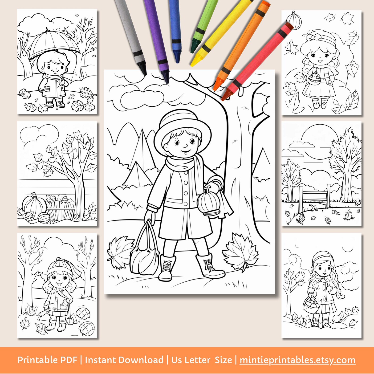 Fall Autumn Coloring Pages for Kids | 50 Pages | Printable Coloring ...